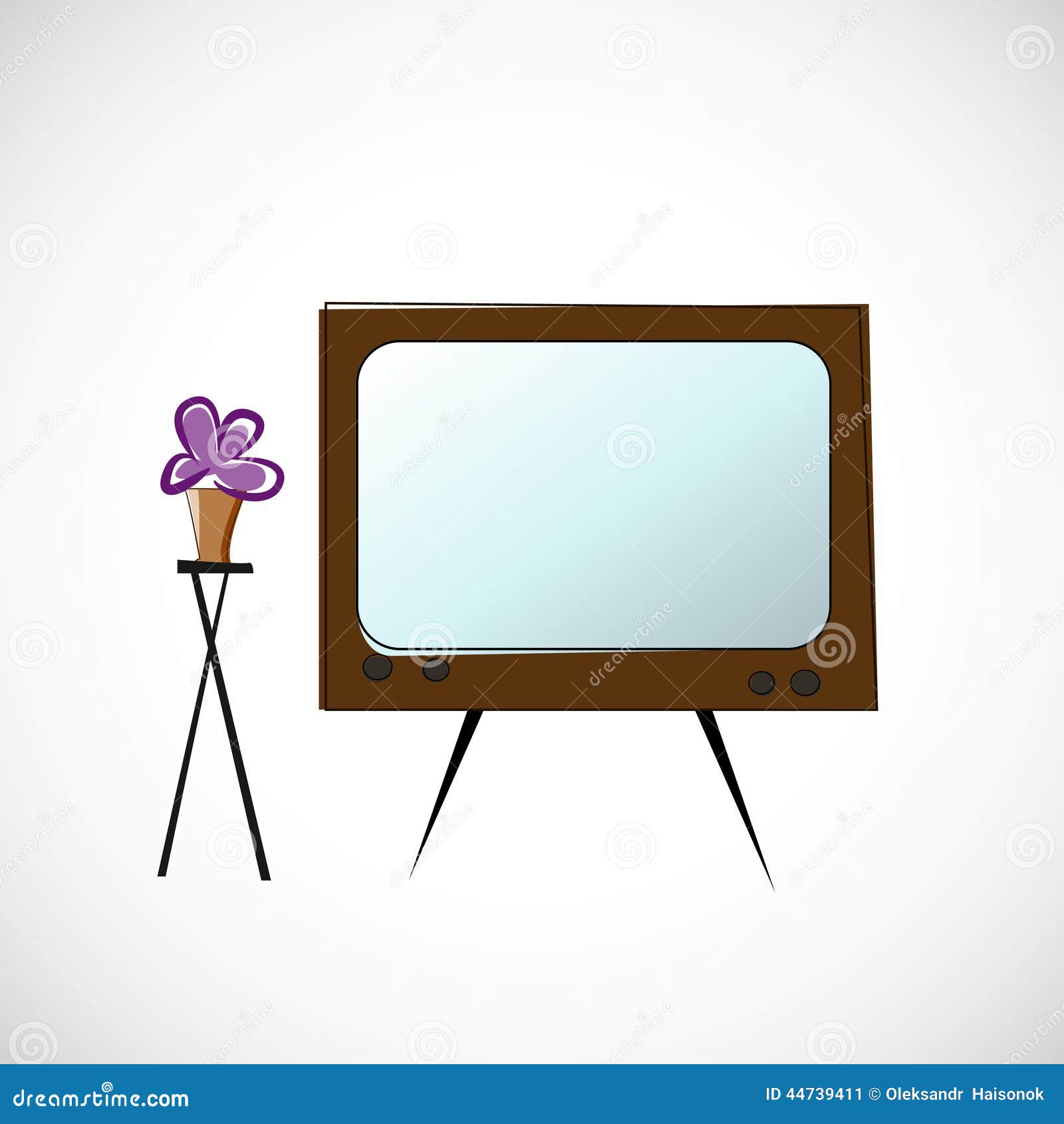 Old TV And Flowers In A Pot Cartoon Vector | CartoonDealer.com #44739411