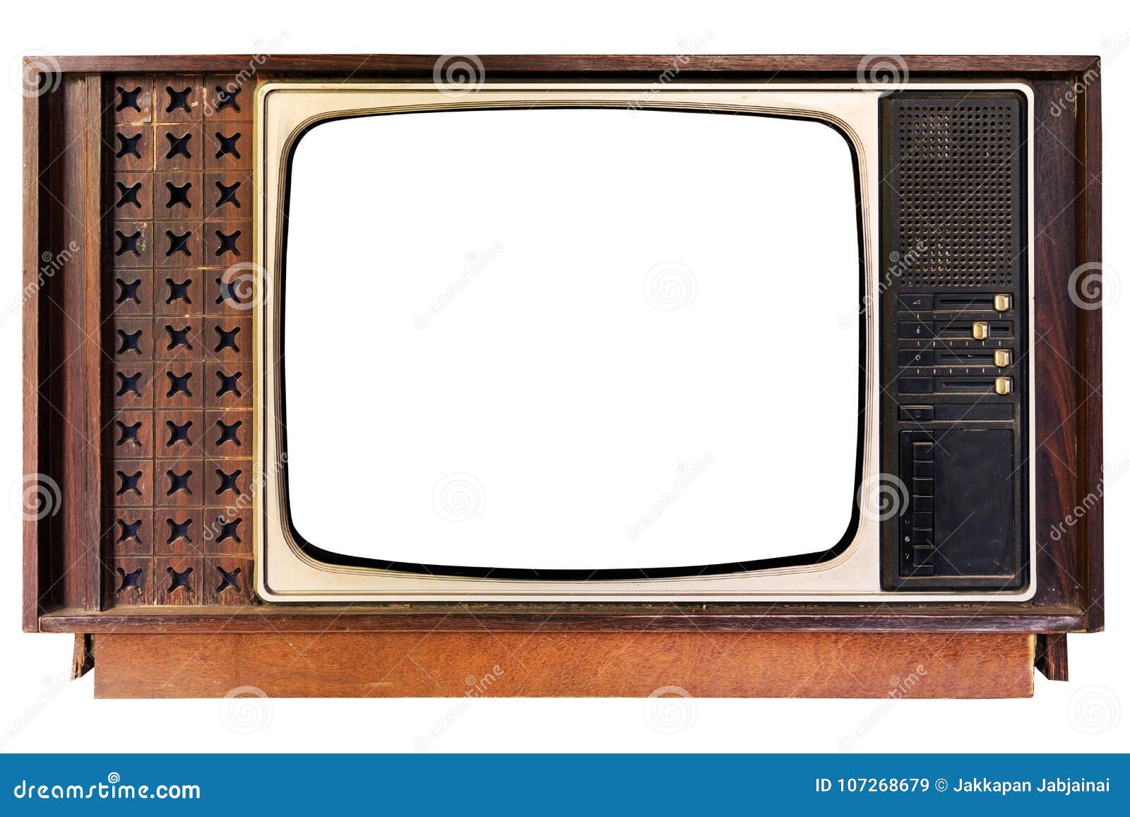 Old TV with Frame Screen Isolate on White Stock Image - Image of show ...