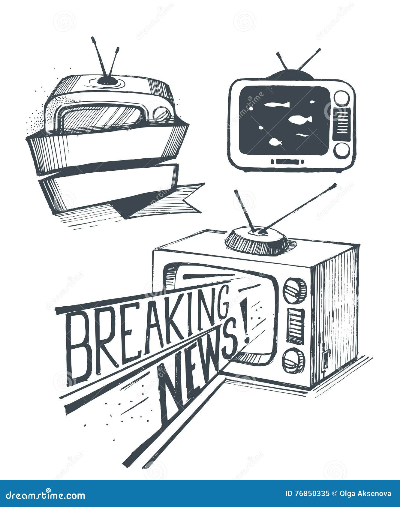 Old TV stock vector. Illustration of antenna, handdrawn - 76850335