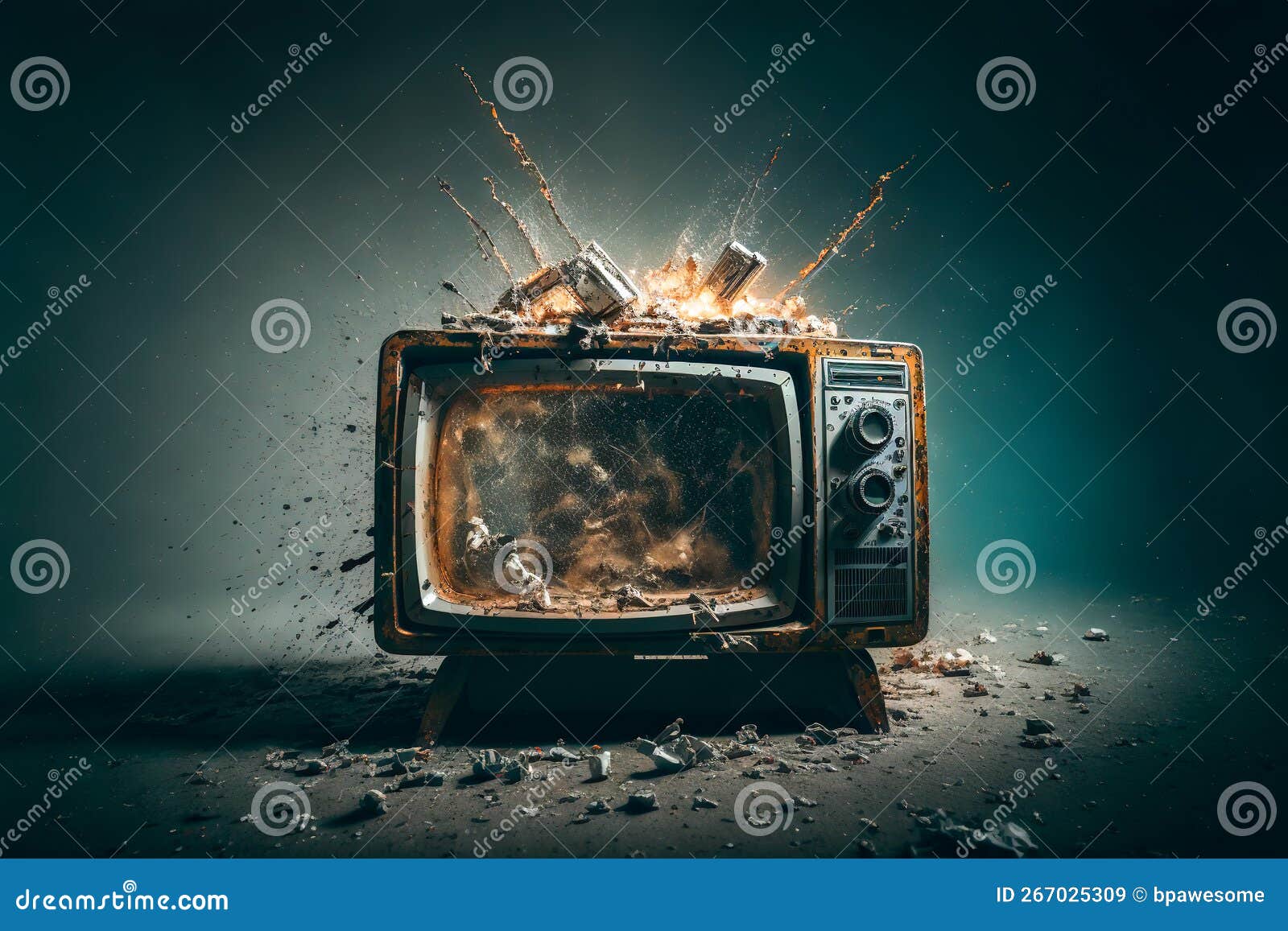 An Old Television Exploding with Fire and Smoke, Generative AI Stock ...
