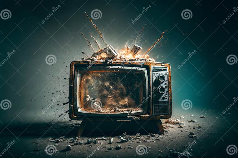 An Old Television Exploding with Fire and Smoke, Generative AI Stock ...