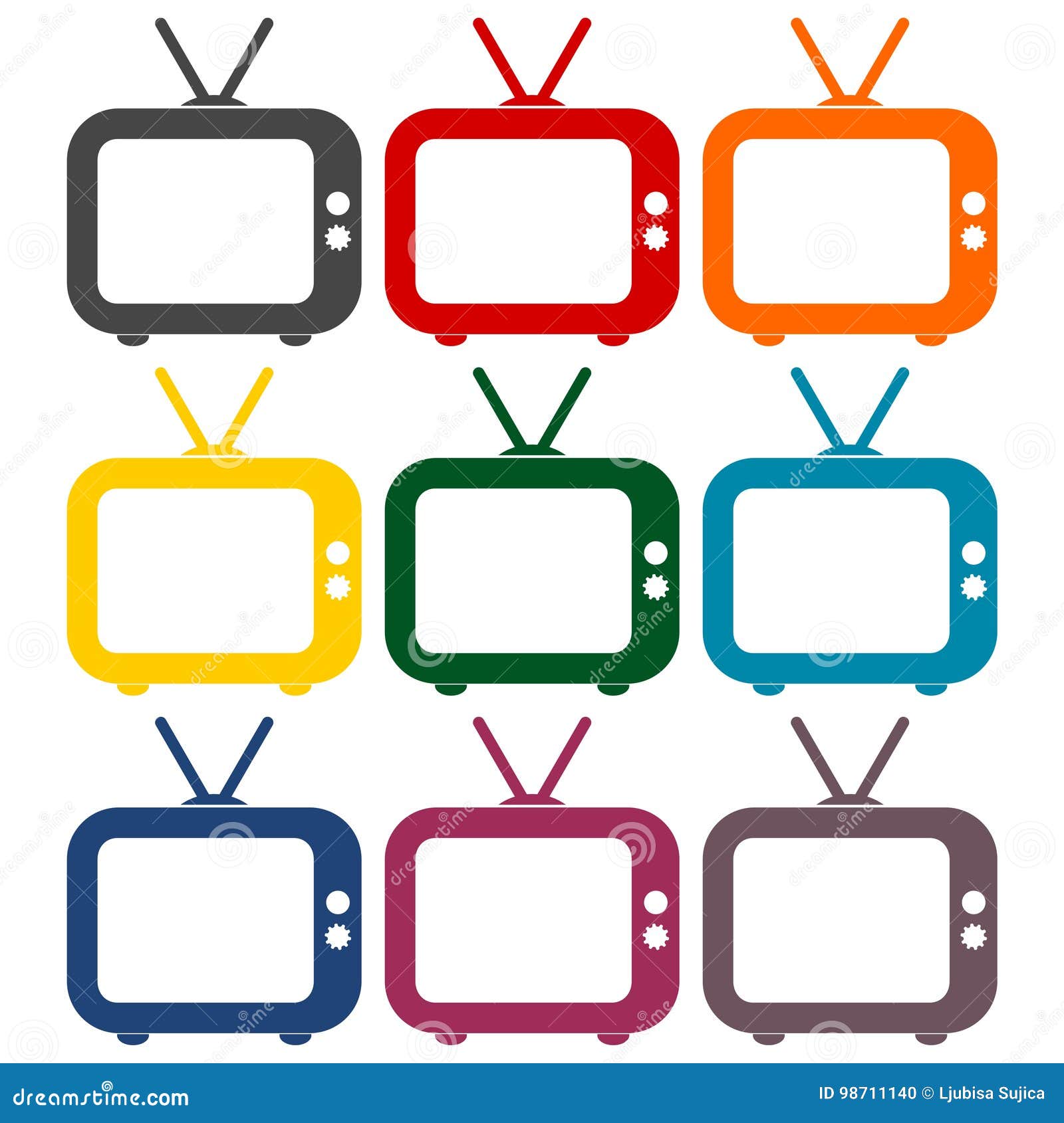 Old TV Television Icons Set Stock Vector - Illustration of internet ...