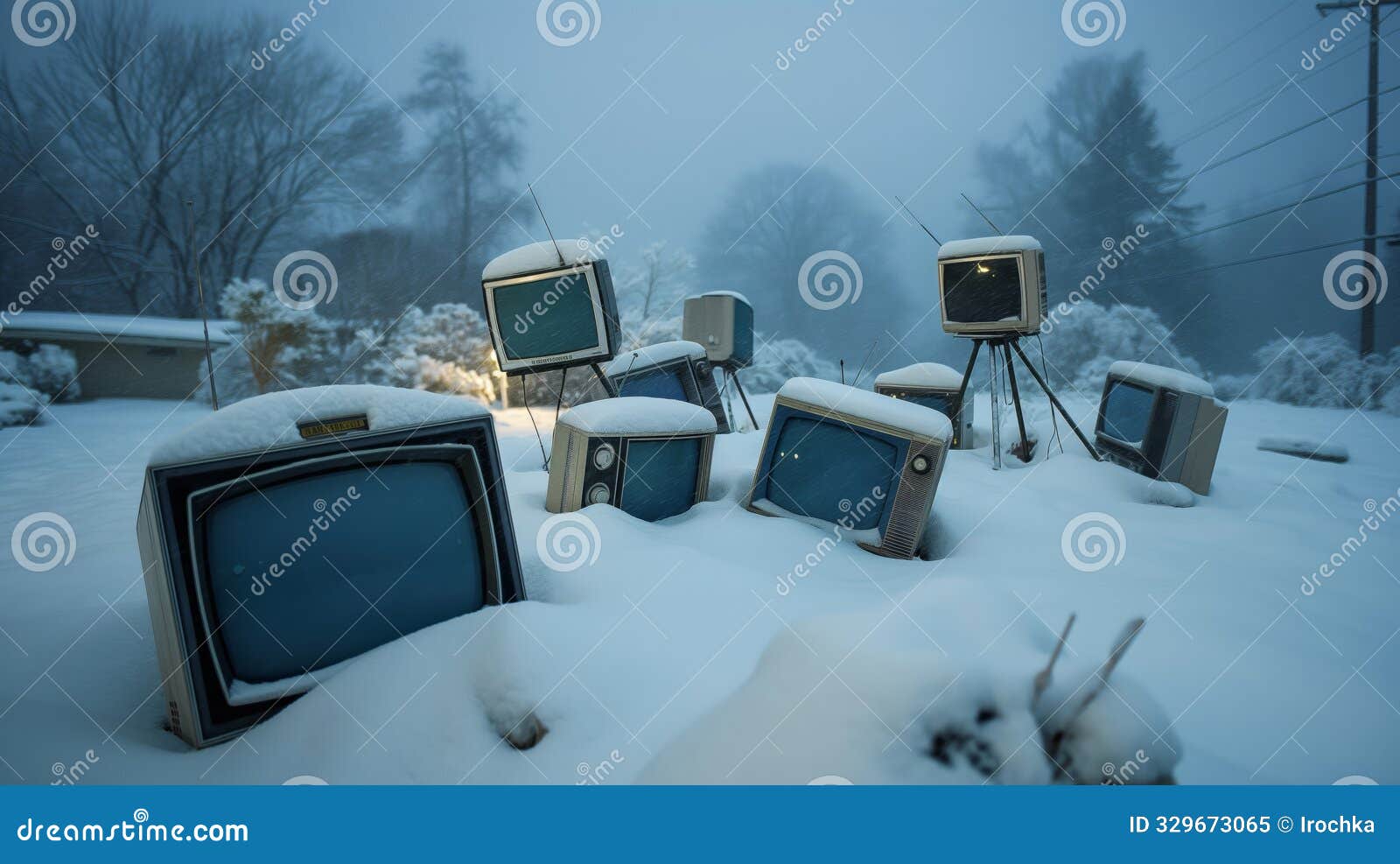 Old TVs in Snowy Field stock image. Image of field, rustic - 329673065