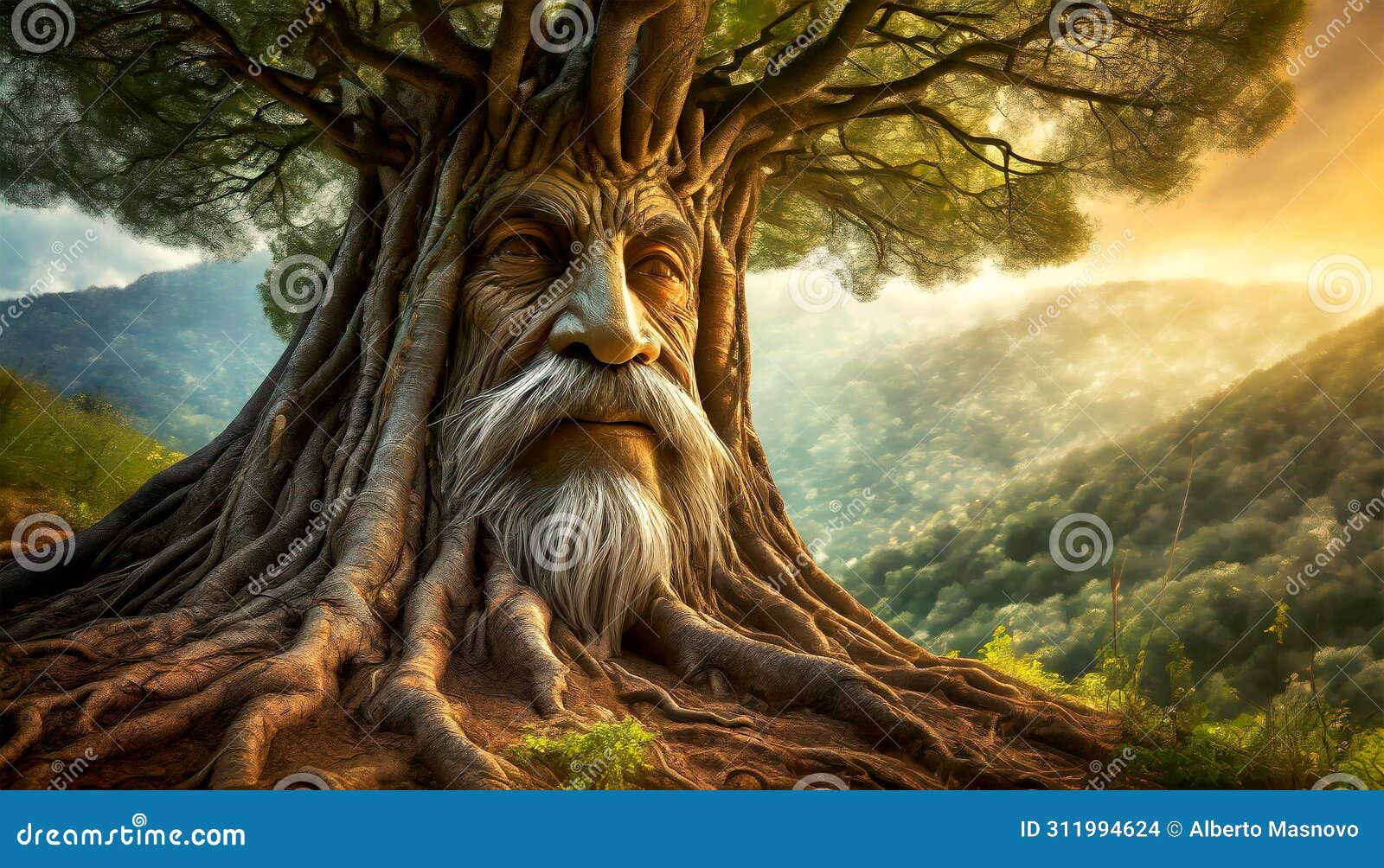 Old Twisted Roots Transforming into the Face of an Old Man and a Tree ...