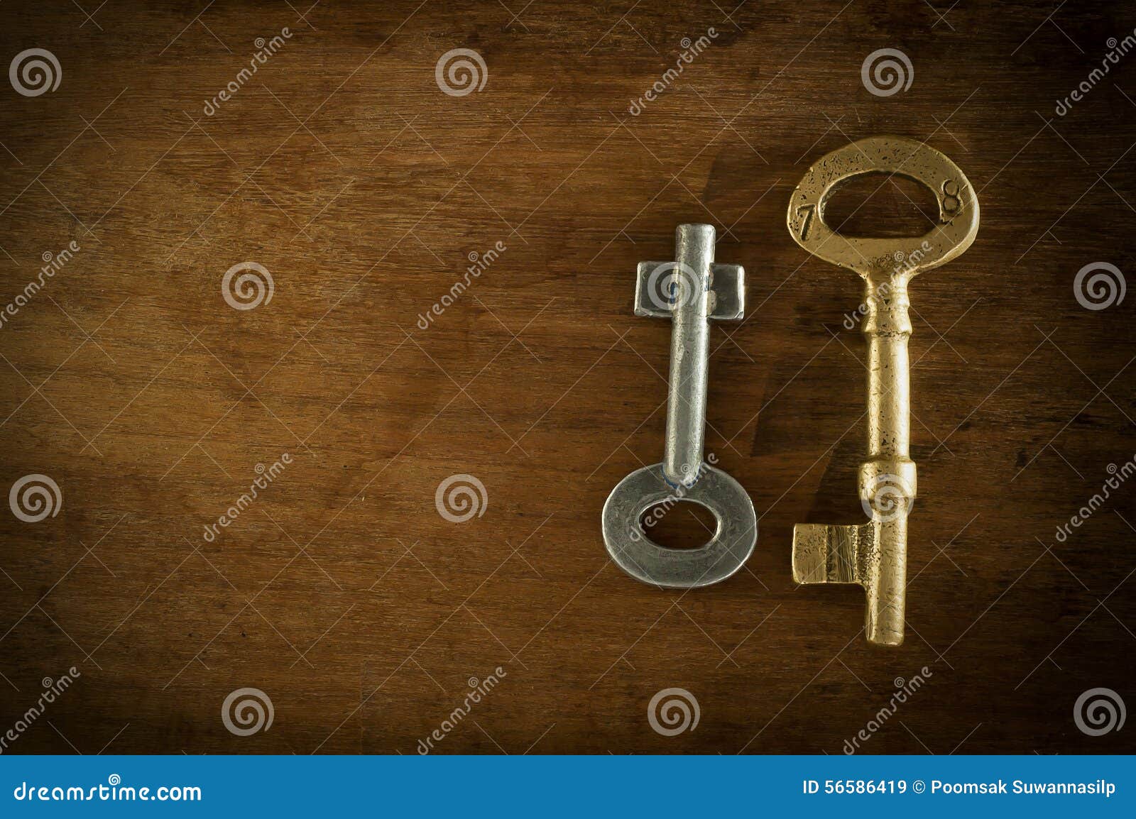 Old Two Keys Placed on a Wooden Floor Low Key Light. Stock Image ...