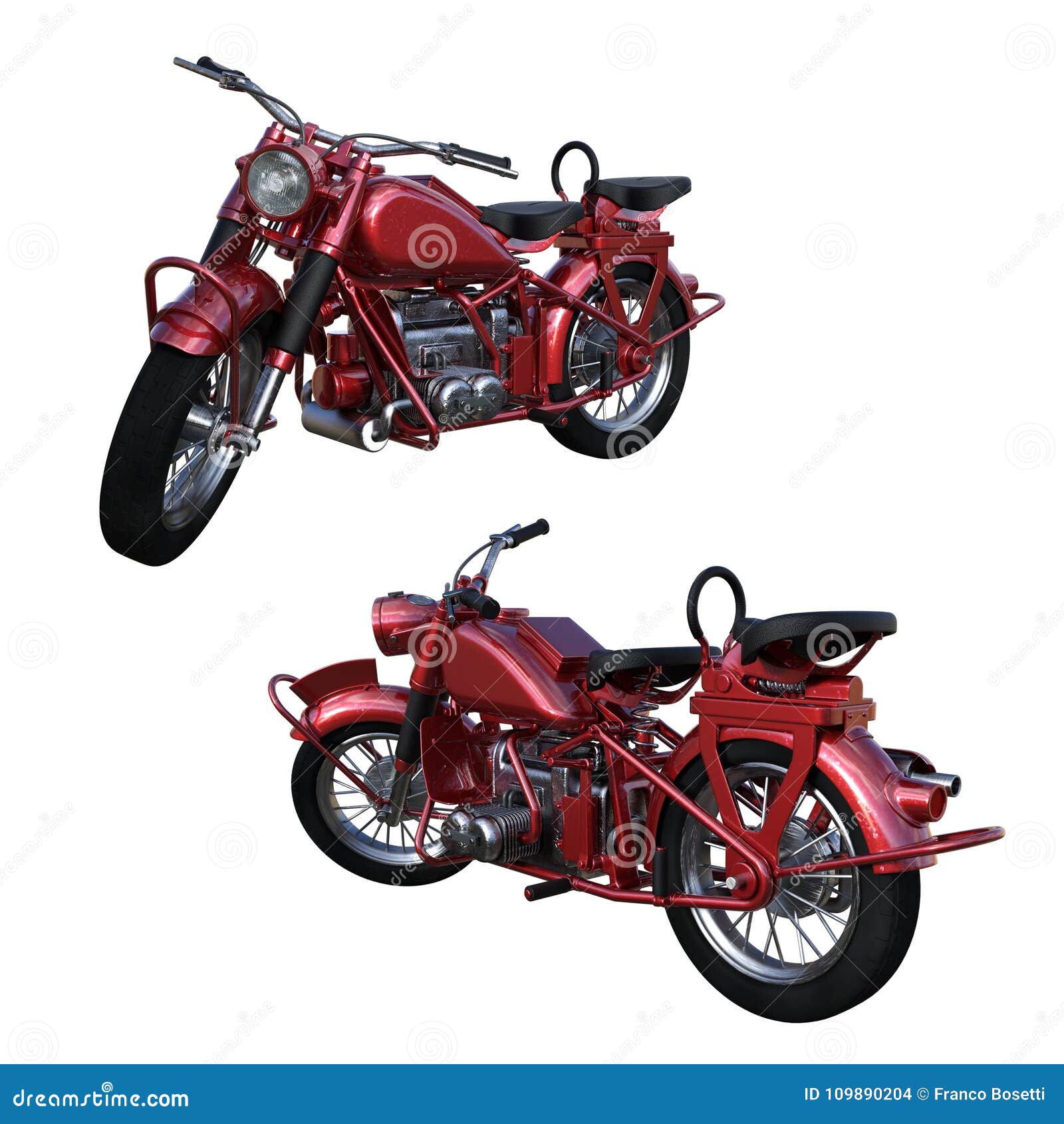 Old Two-seat Red Motorcycle Stock Illustration - Illustration of front ...
