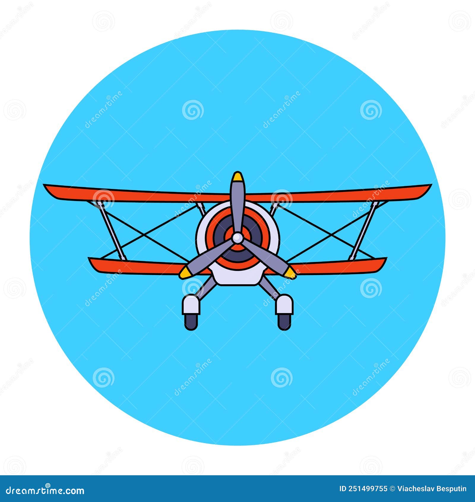 Old Two-winged Plane with a Propeller Front View. Stock Vector ...
