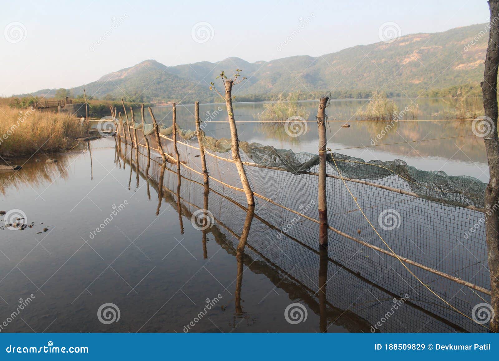 Old type fish trap in dam stock image. Image of trap - 188509829