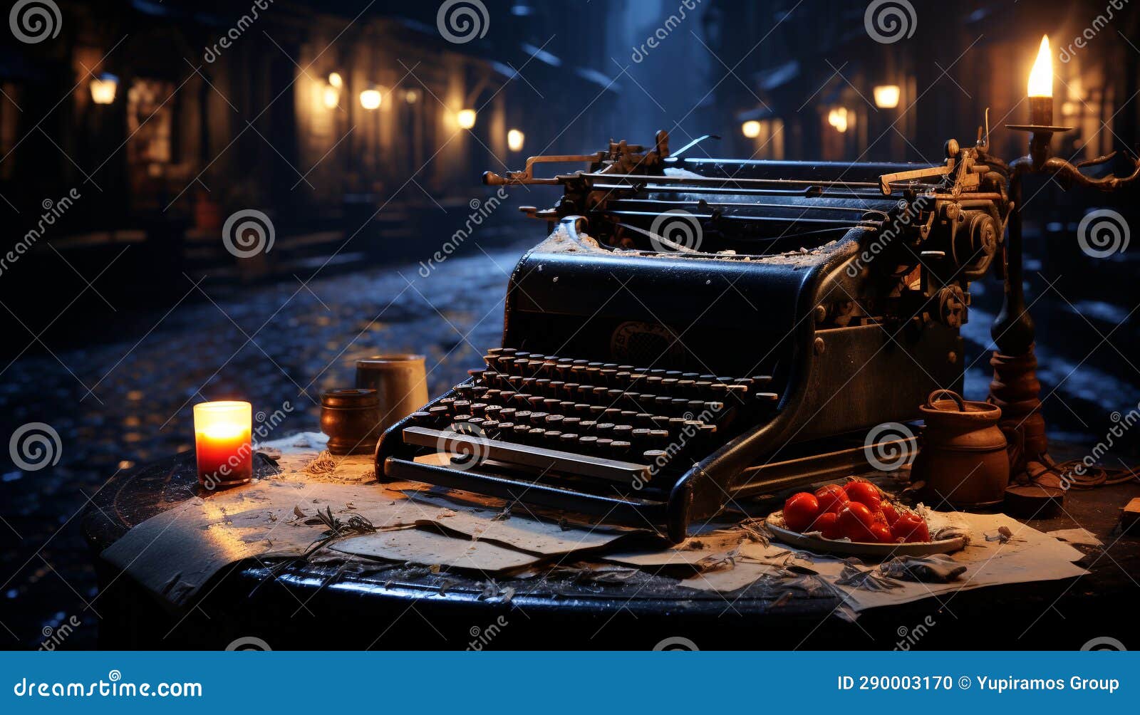 Old Typewriter Burning with Flame in Dark Night, Heat Temperature ...