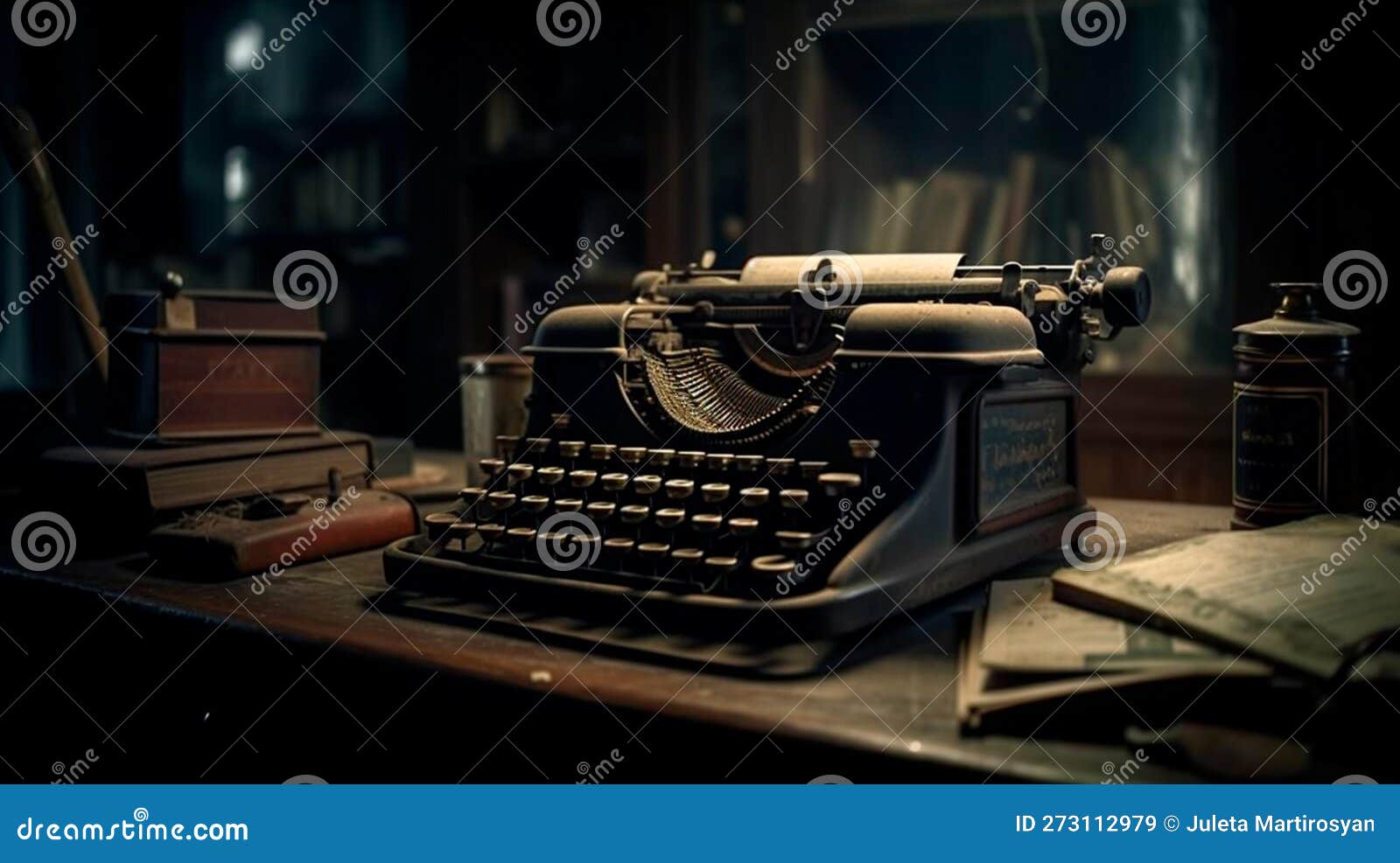 The Old Typewriter. Classic Book Writer Room Stock Illustration ...