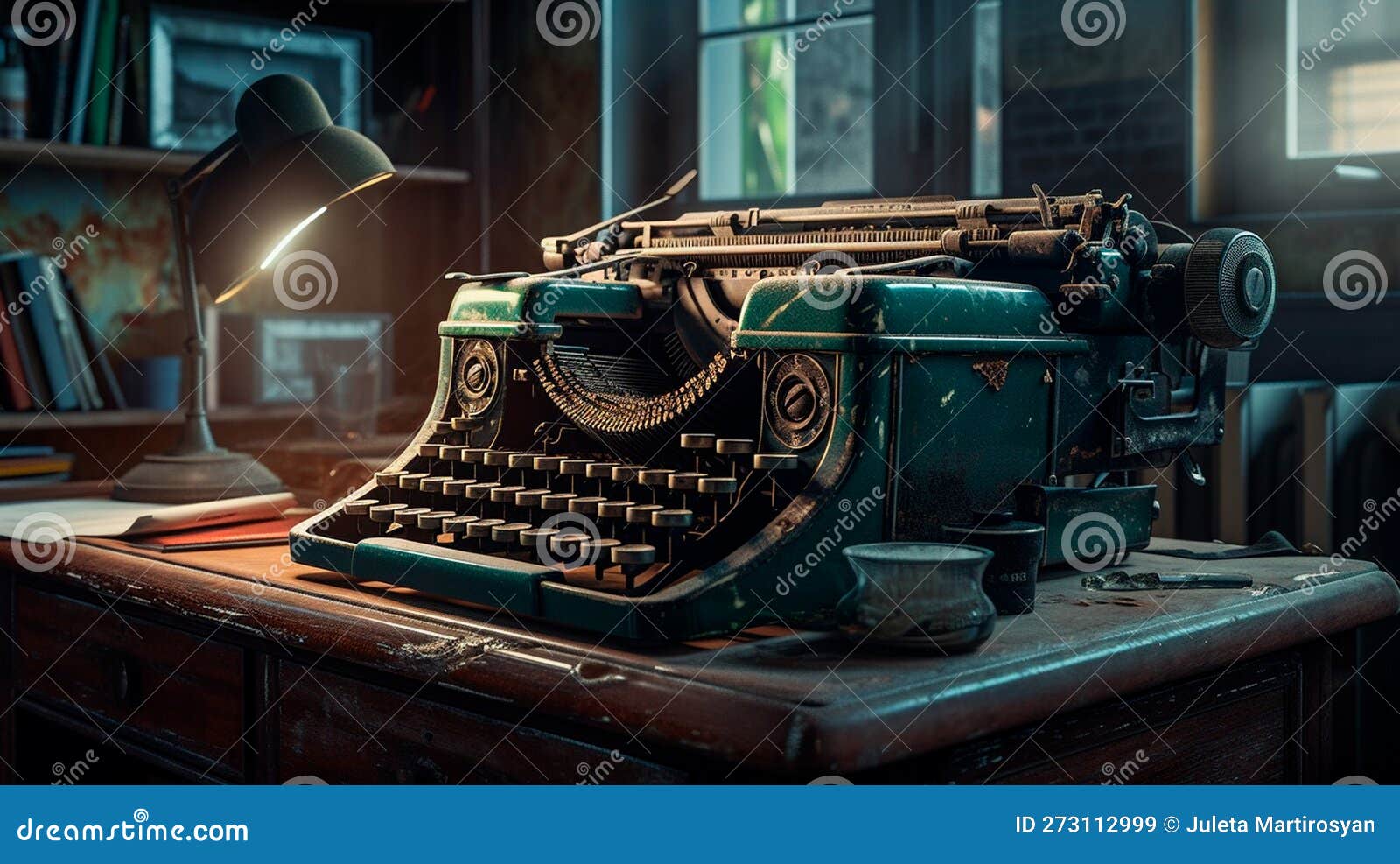 The Old Typewriter. Classic Book Writer Room Stock Illustration ...