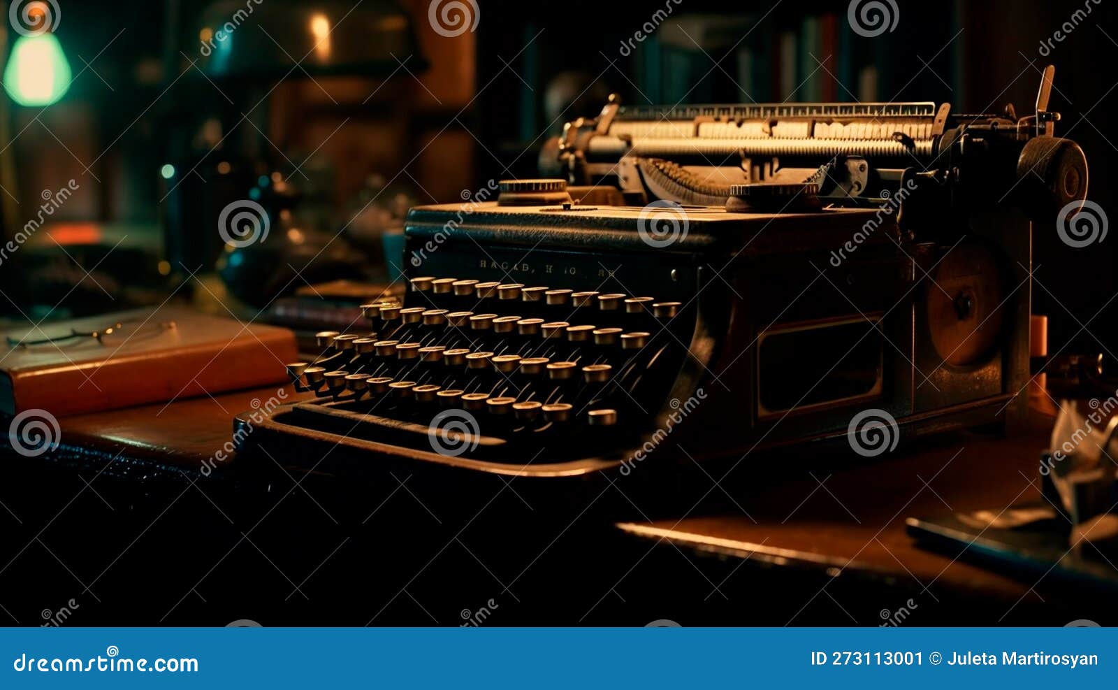 The Old Typewriter. Classic Book Writer Room Stock Illustration ...