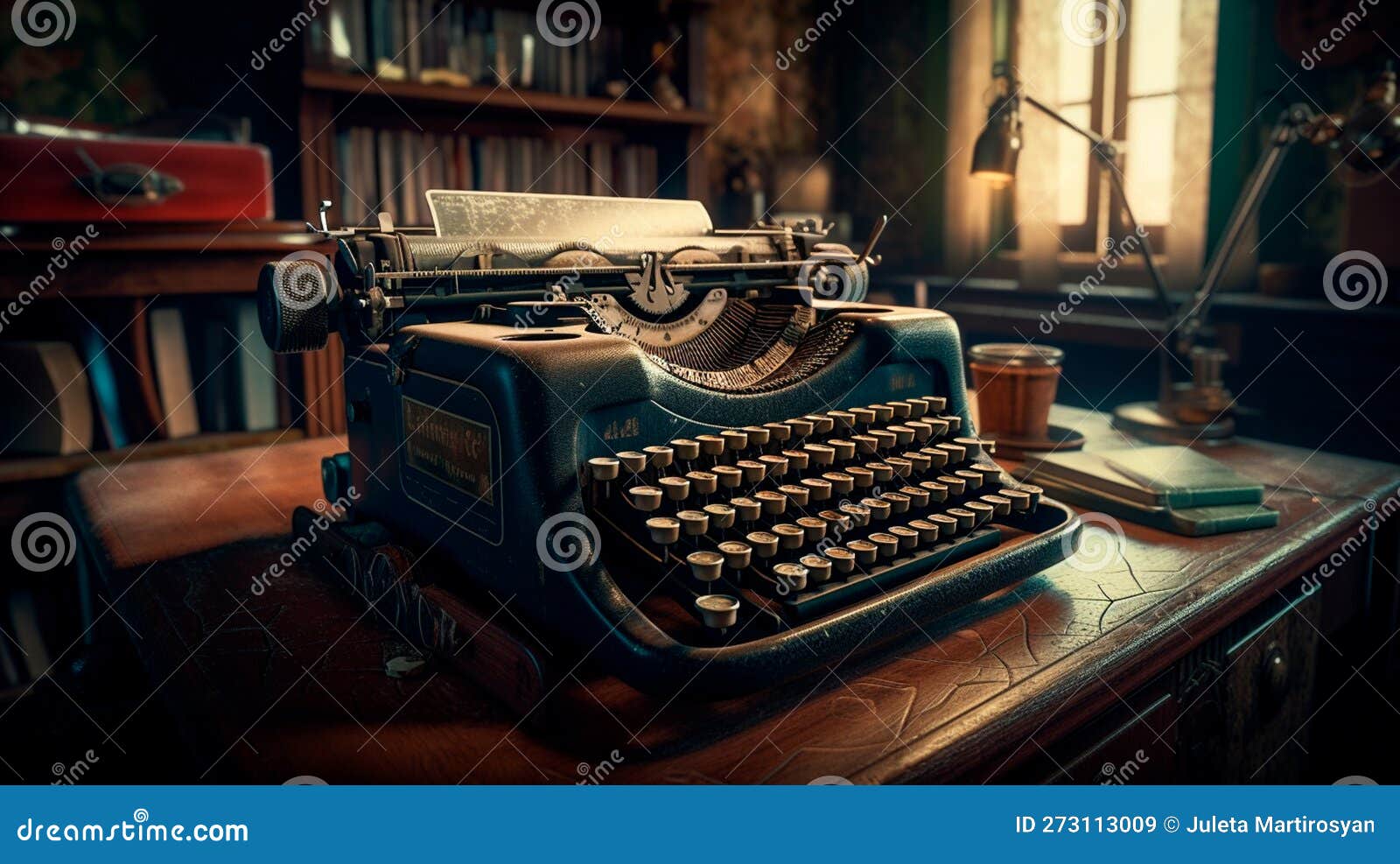 The Old Typewriter. Classic Book Writer Room Stock Illustration ...