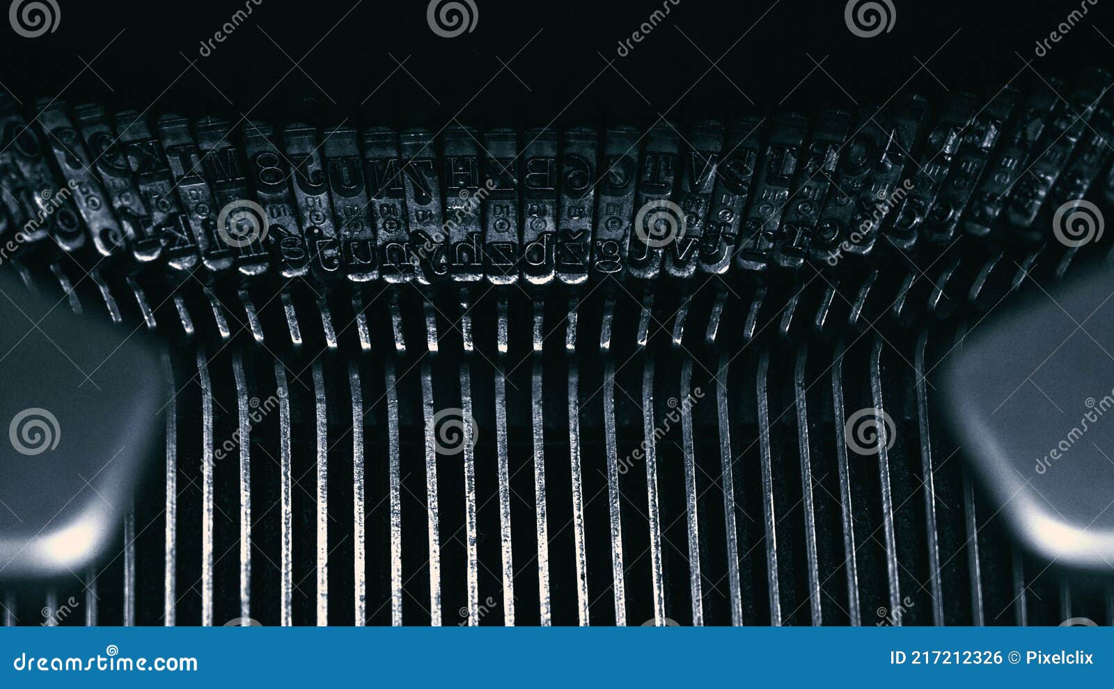 Old Typewriter Hammers Numeral and English Alphabets. Stock Photo ...