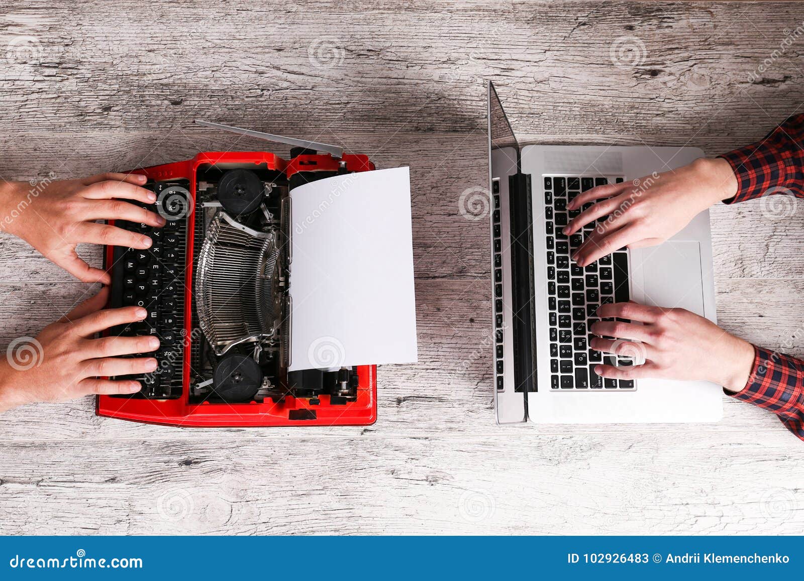 Old Typewriter and Laptop on Table. Concept of Technology Progress ...