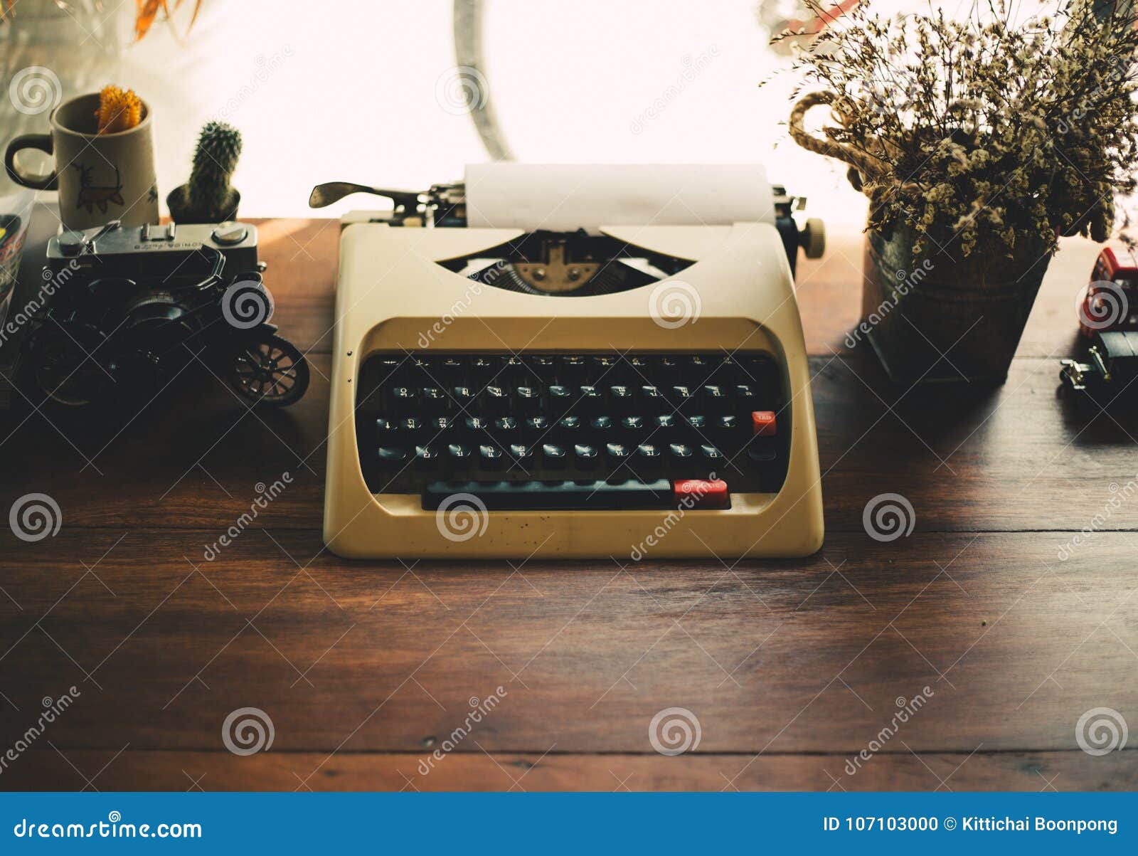 Old Typewriter on Old Wooden Table Stock Photo - Image of author ...
