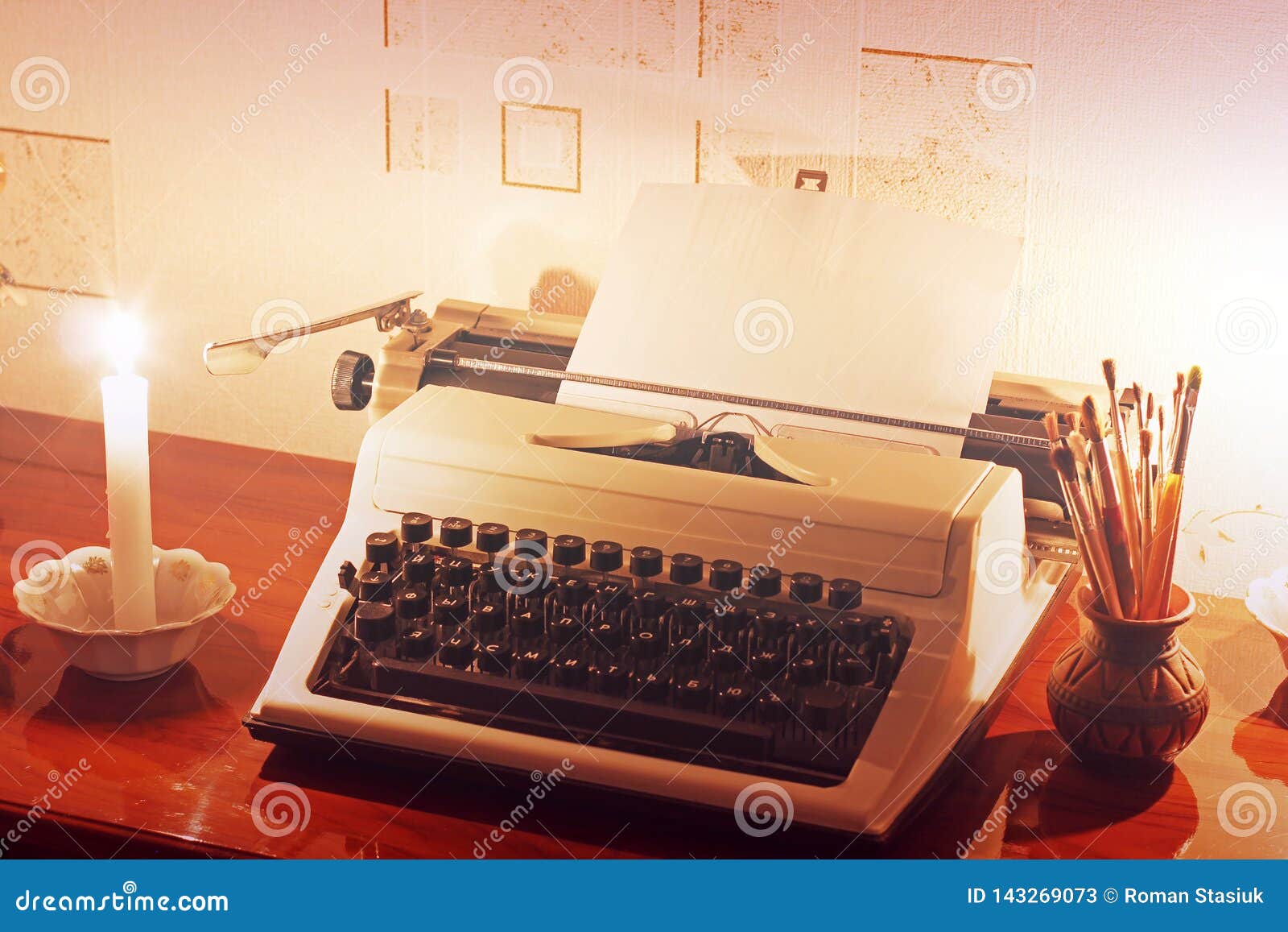 Old Typewriter and Paint Brushes Stock Image - Image of jobs, antique ...