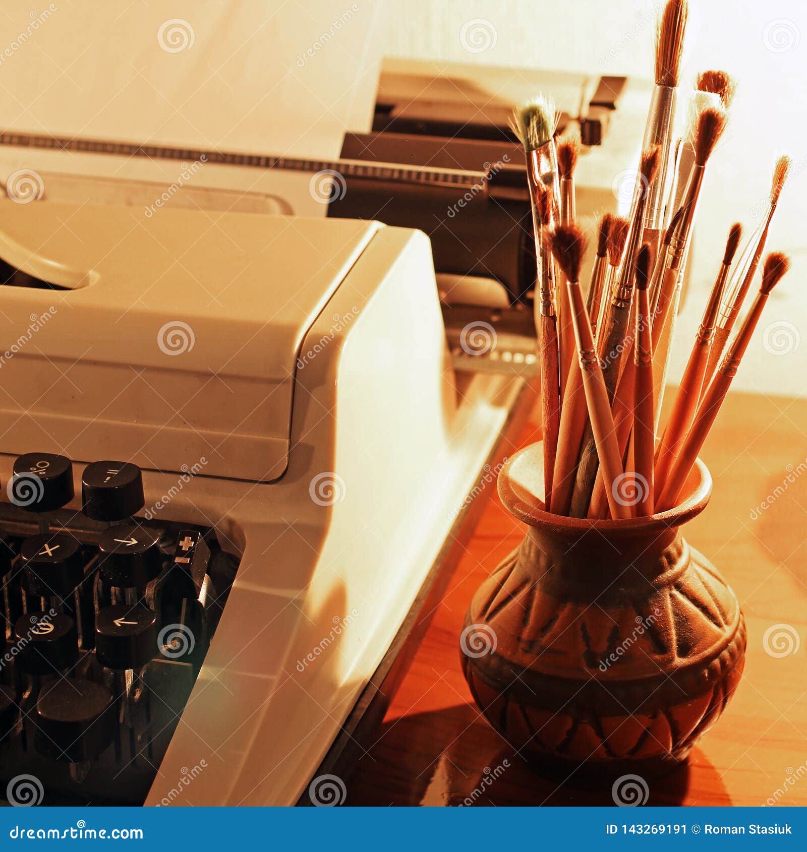 Old Typewriter and Paint Brushes Stock Image - Image of paper, line ...