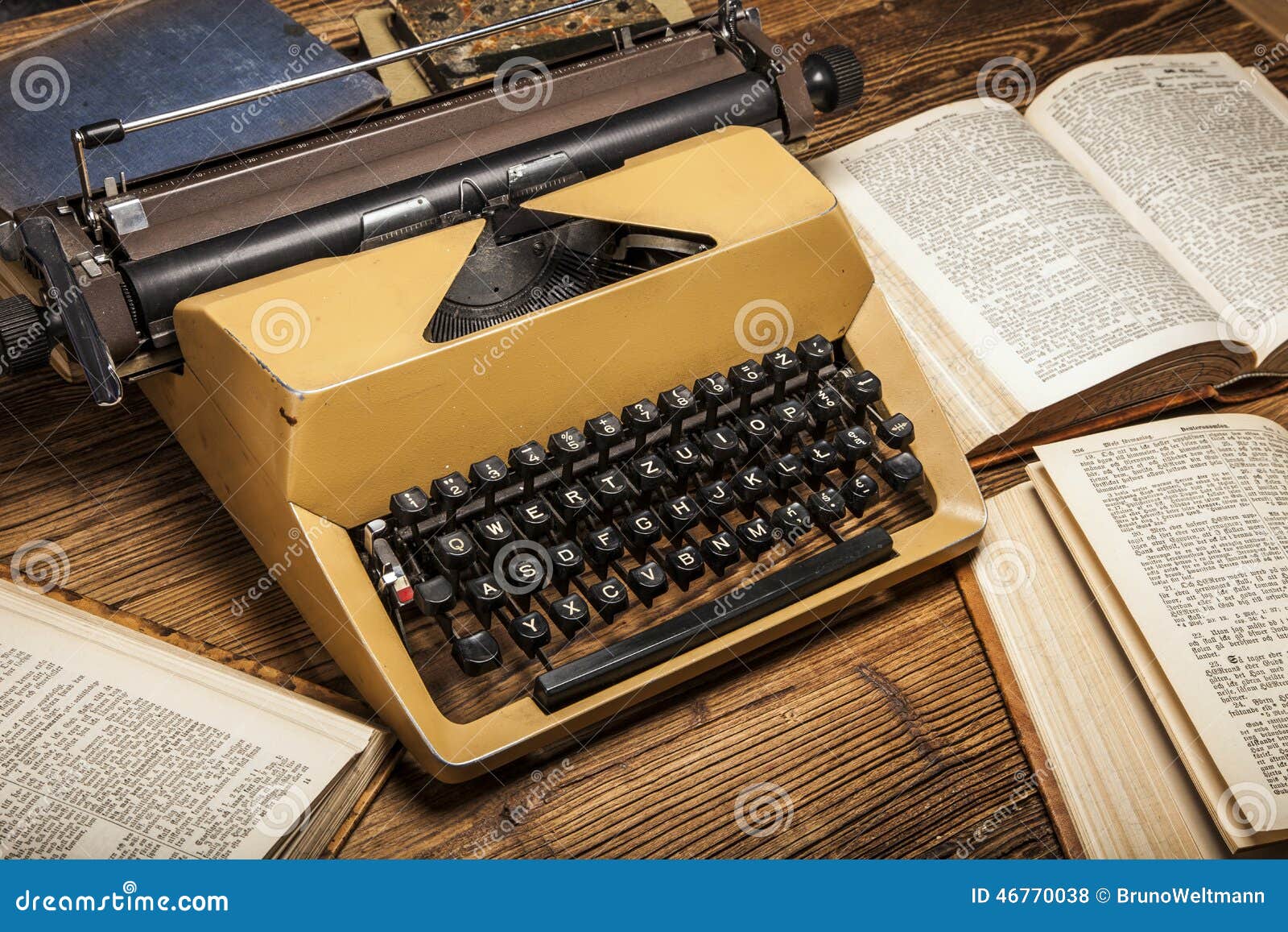 Old Typewriter, a Pile of Books and a Lot of Creativity Stock Photo ...