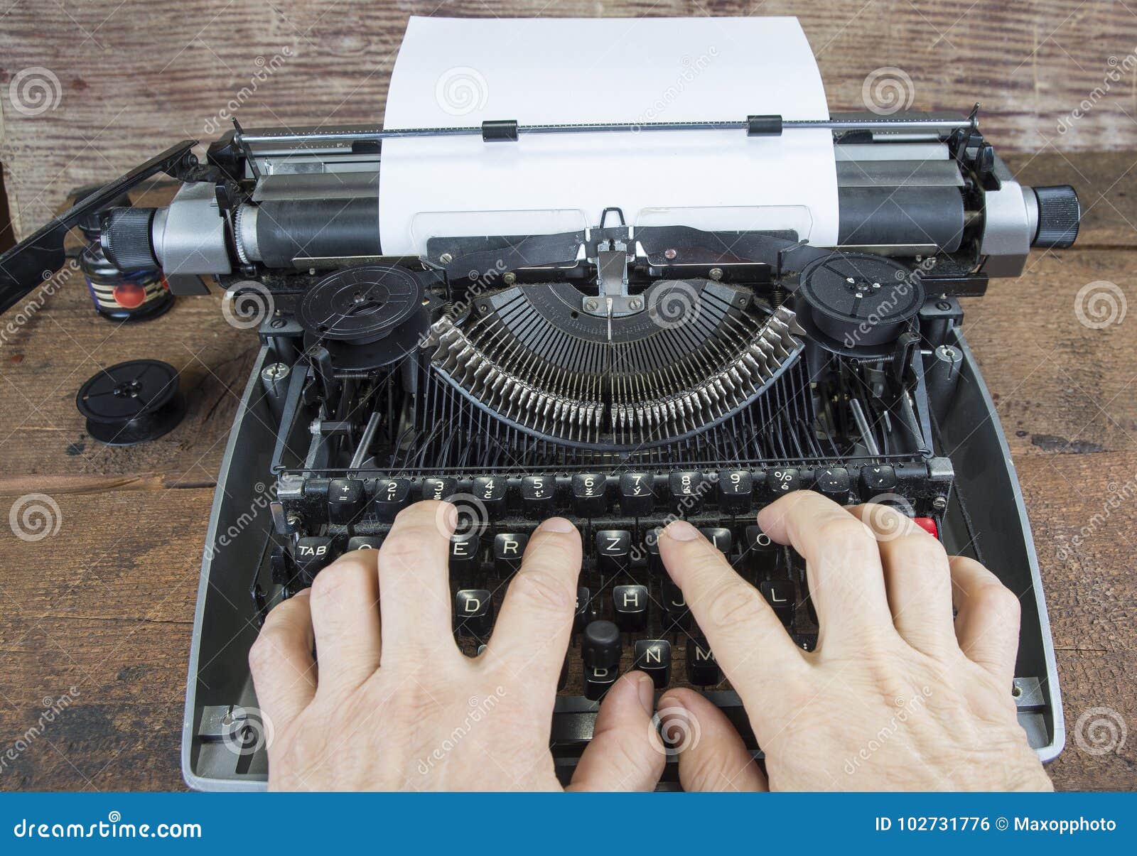 Old Typewriter from Seventies with Paper and Copy Space. Stock Photo ...