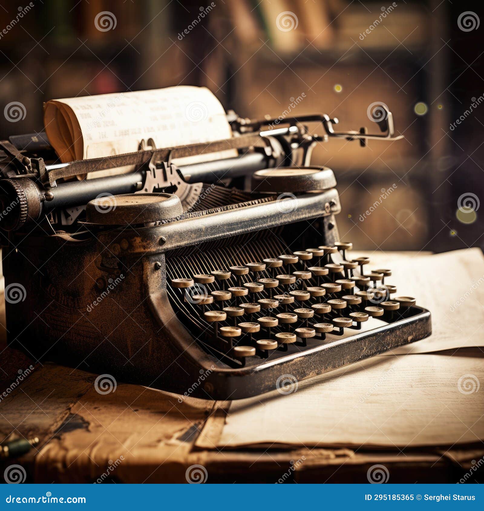 An Old Typewriter on a Table with a Book, AI Stock Image - Image of ...