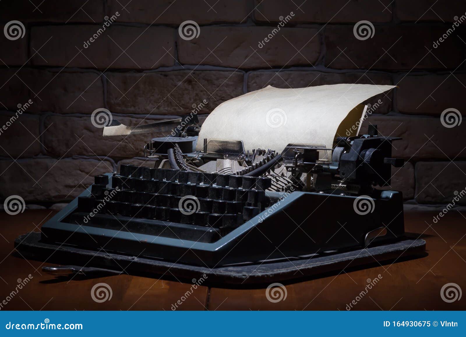 Old typewriter on table stock image. Image of equipment - 164930675