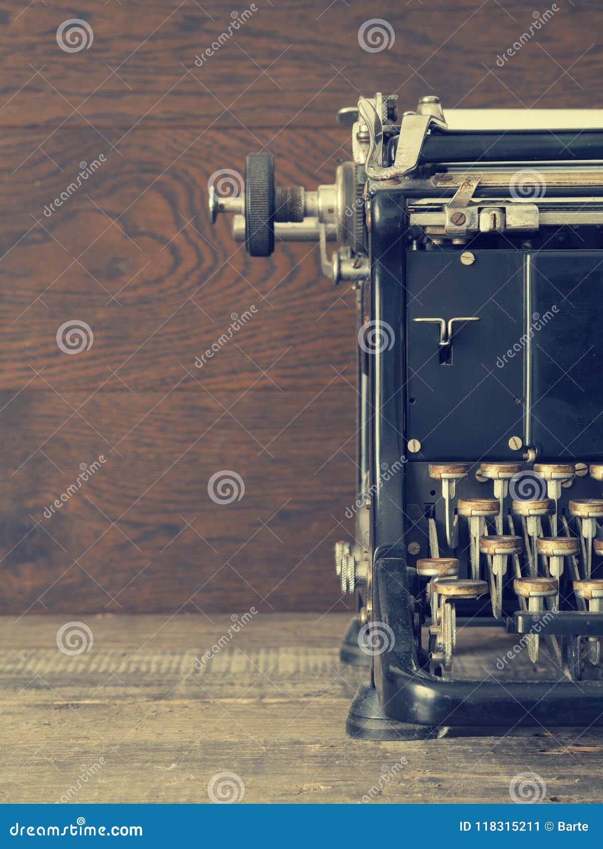 Old Typewriter on a Wooden Table Stock Image - Image of industry ...