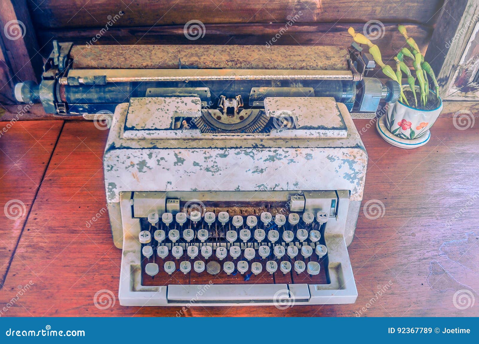 The Old Typing Machine on Wooden Table with Effect Filter Stock Image ...