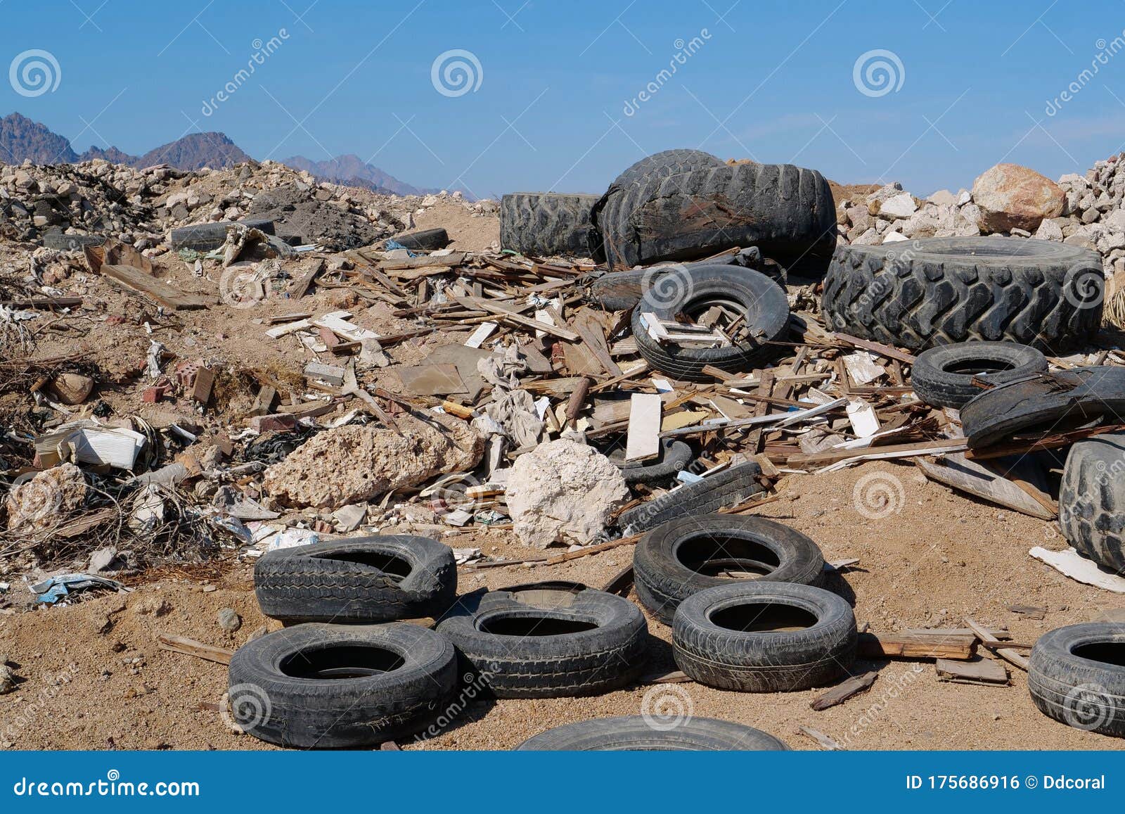 Old Tyres and Construction Waste Stock Photo - Image of dirty, dust ...