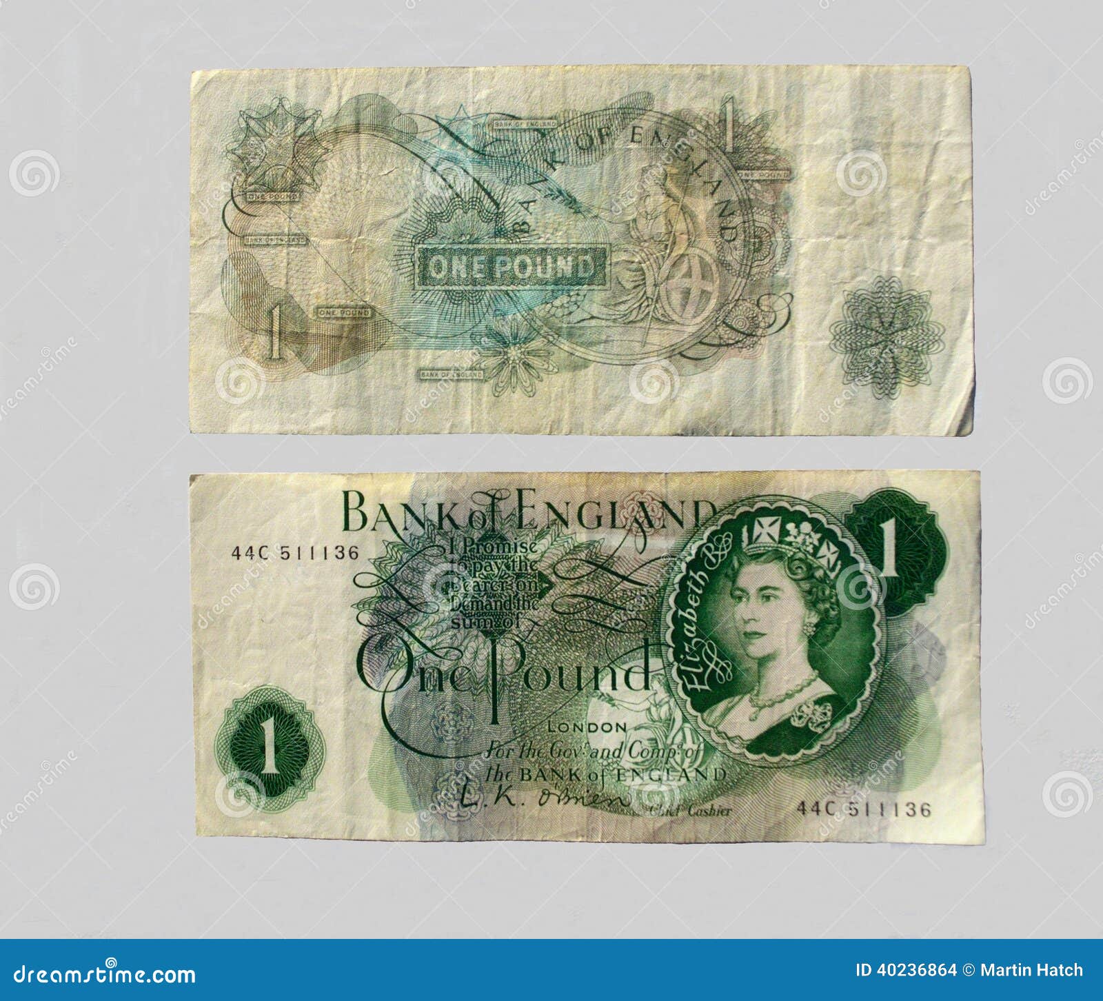 Old UK One pound notes editorial stock image. Image of eight - 40236864