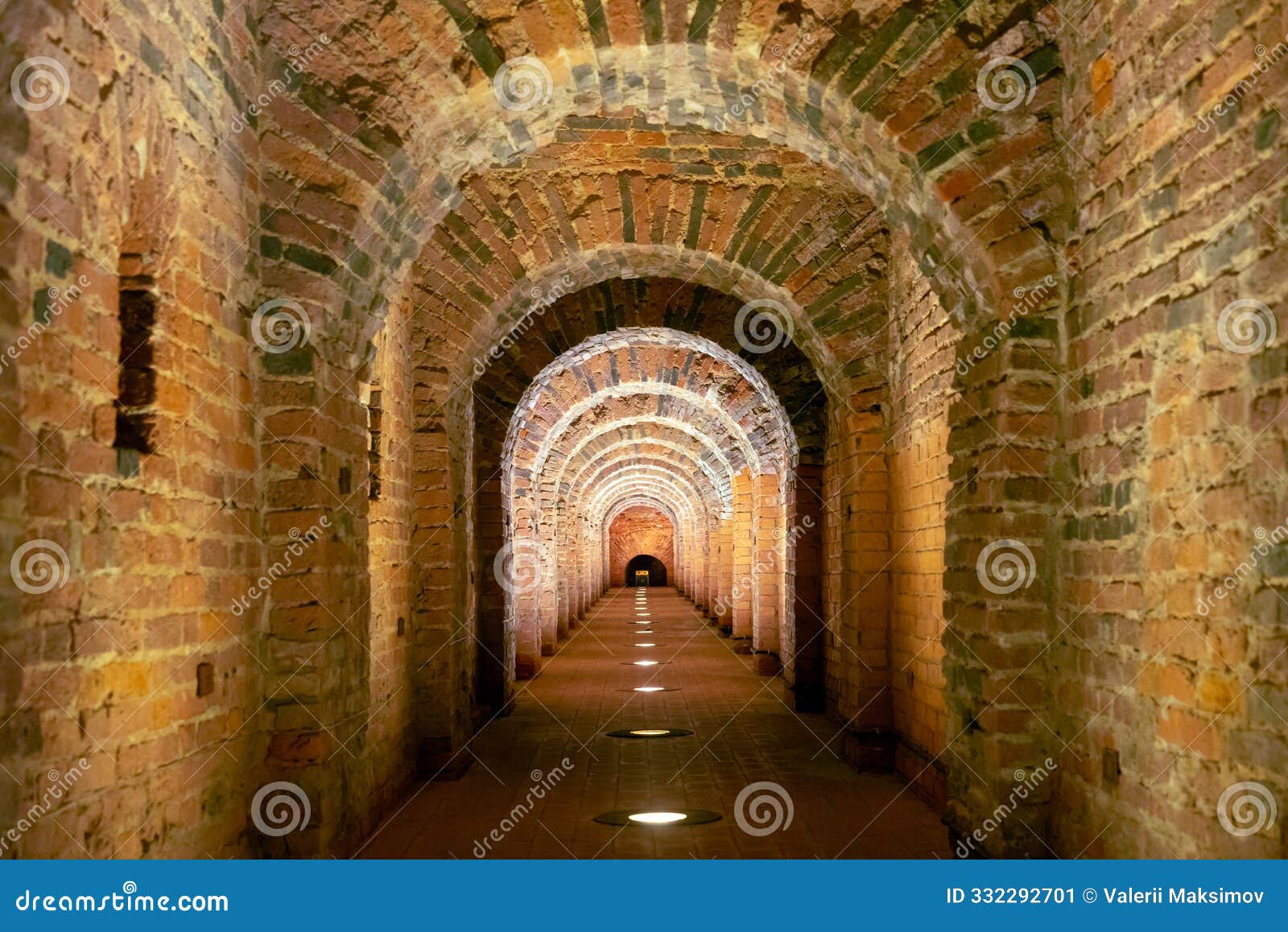 Old Underground Tunnel with Brickwork. Stone Tunnel with Perspective ...