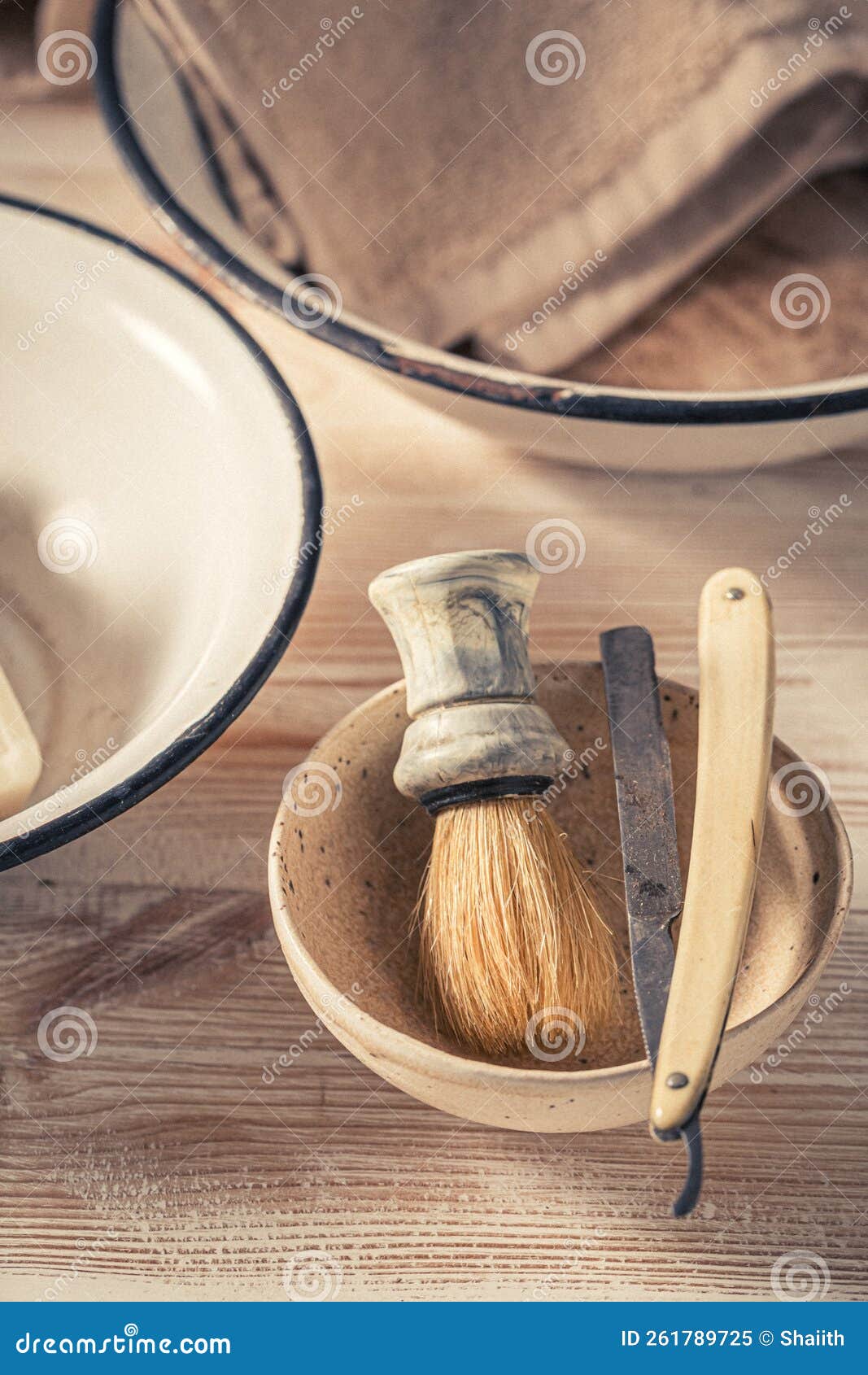 Old and Unique Shaving Tools with Foam and Brush Stock Image - Image of ...