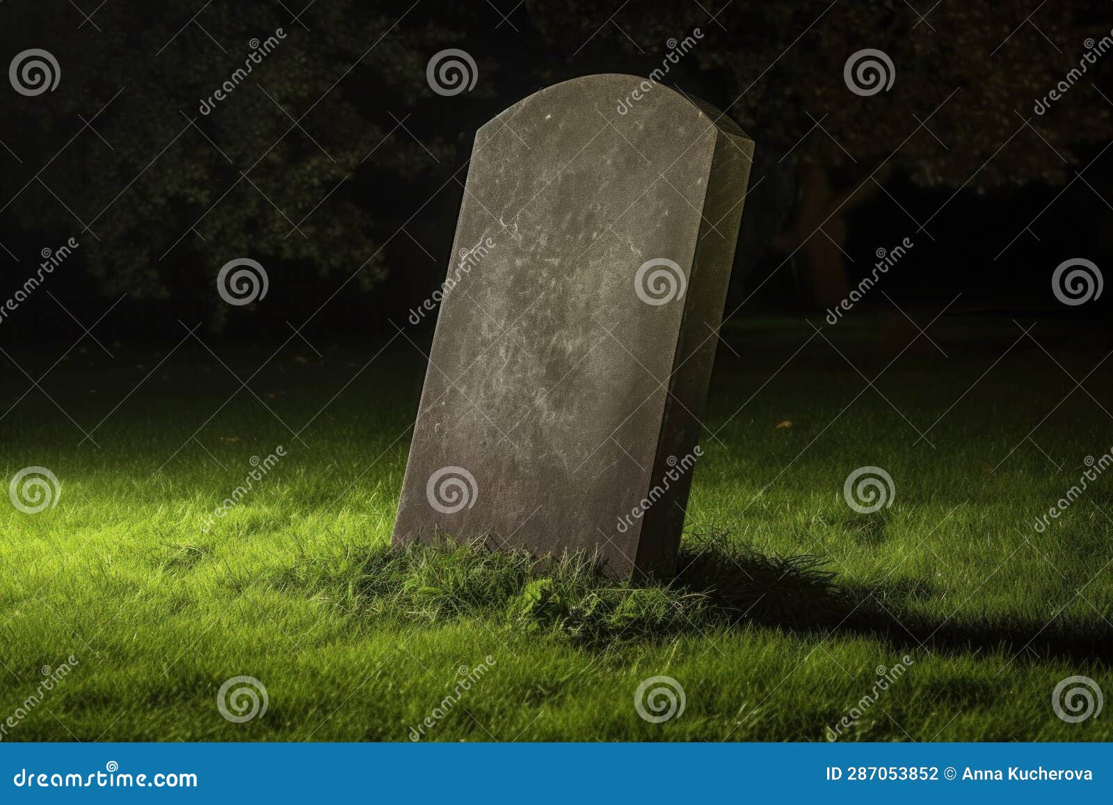 Unmarked Tombstone In A Cemetery Under The Soft Glow Of A Full Moon At ...