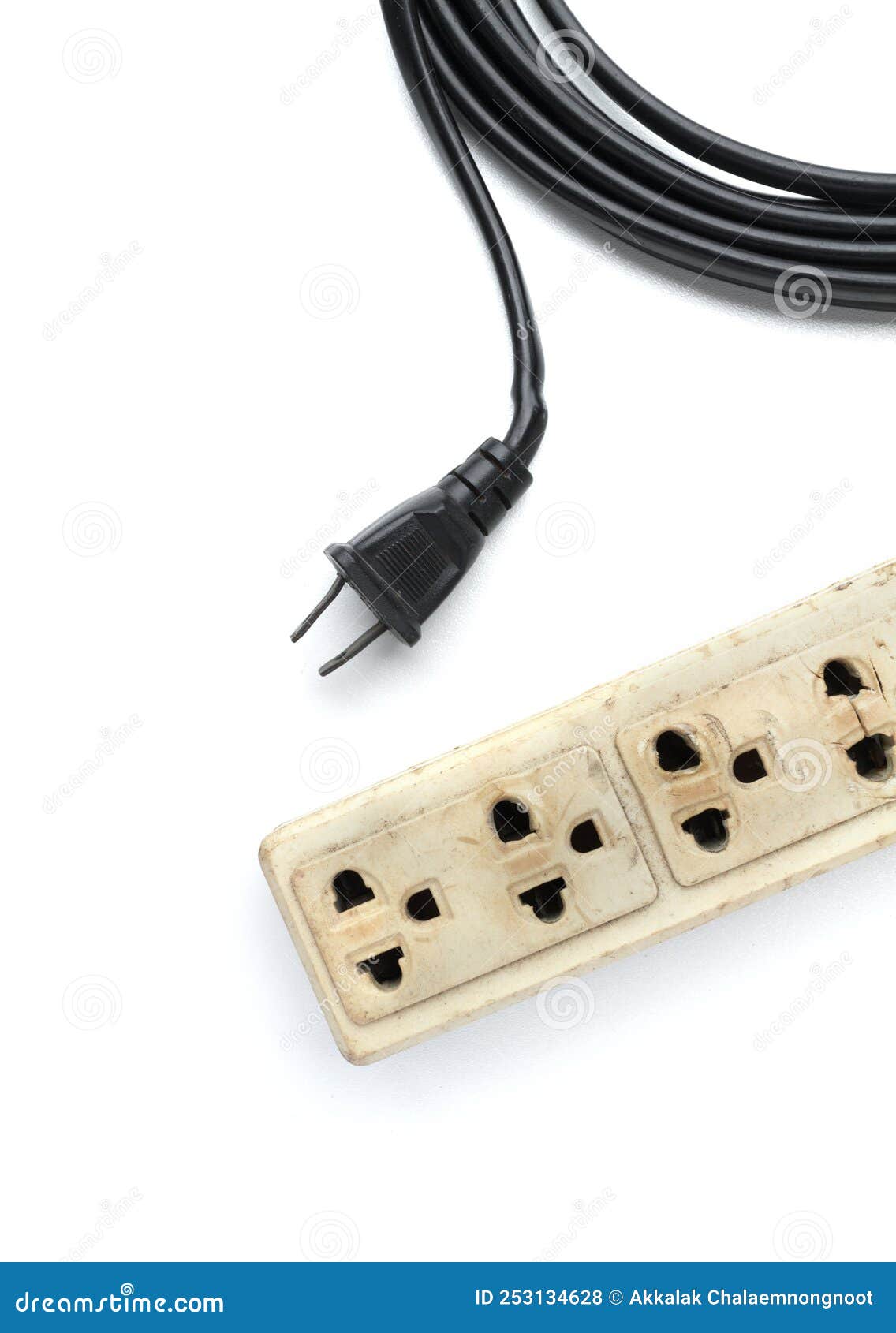 Old and Unsafe Power Strip with Illuminated Switch Isolated on White ...