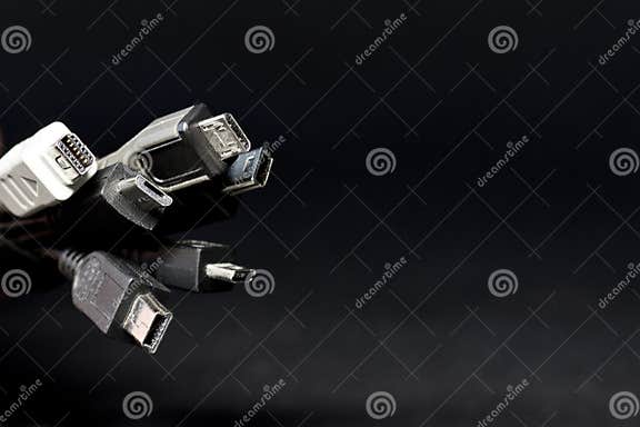 Old USB Plug Cable Isolated on Black Background Stock Photo - Image of ...