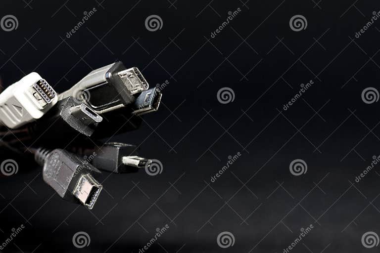 Old USB Plug Cable Isolated on Black Background Stock Photo - Image of ...
