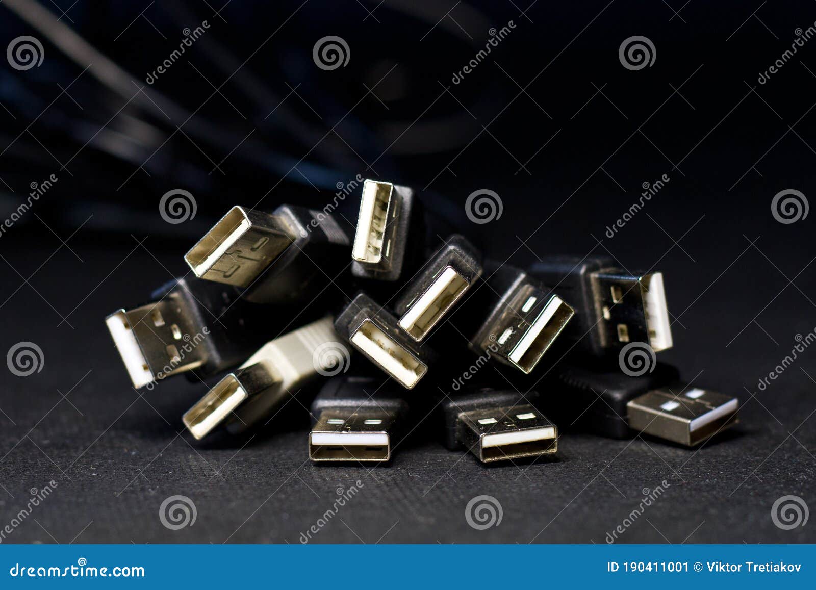 Old USB Plug Cable Isolated on Black Background Stock Image - Image of ...