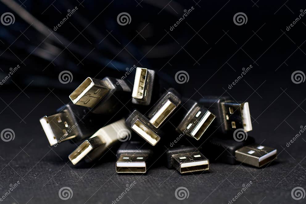Old USB Plug Cable Isolated on Black Background Stock Image - Image of ...