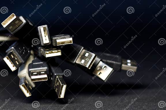 Old USB Plug Cable Isolated on Black Background Stock Image - Image of ...
