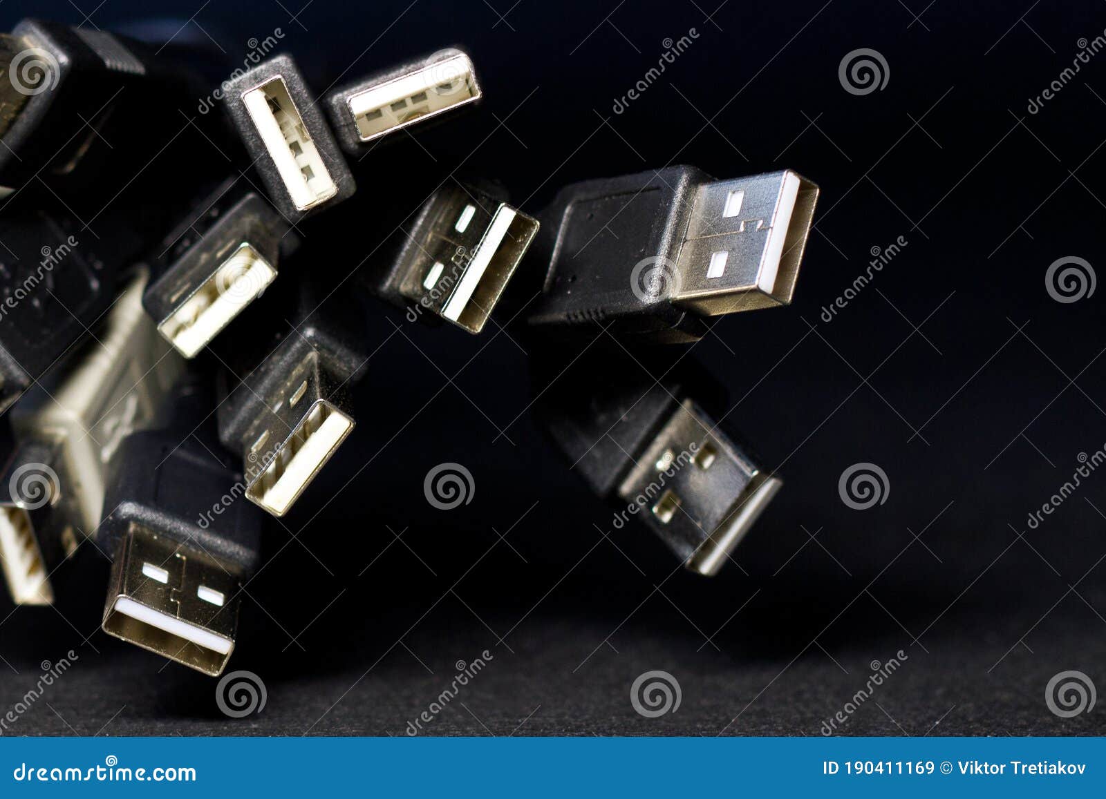 Old USB Plug Cable Isolated on Black Background Stock Image - Image of ...