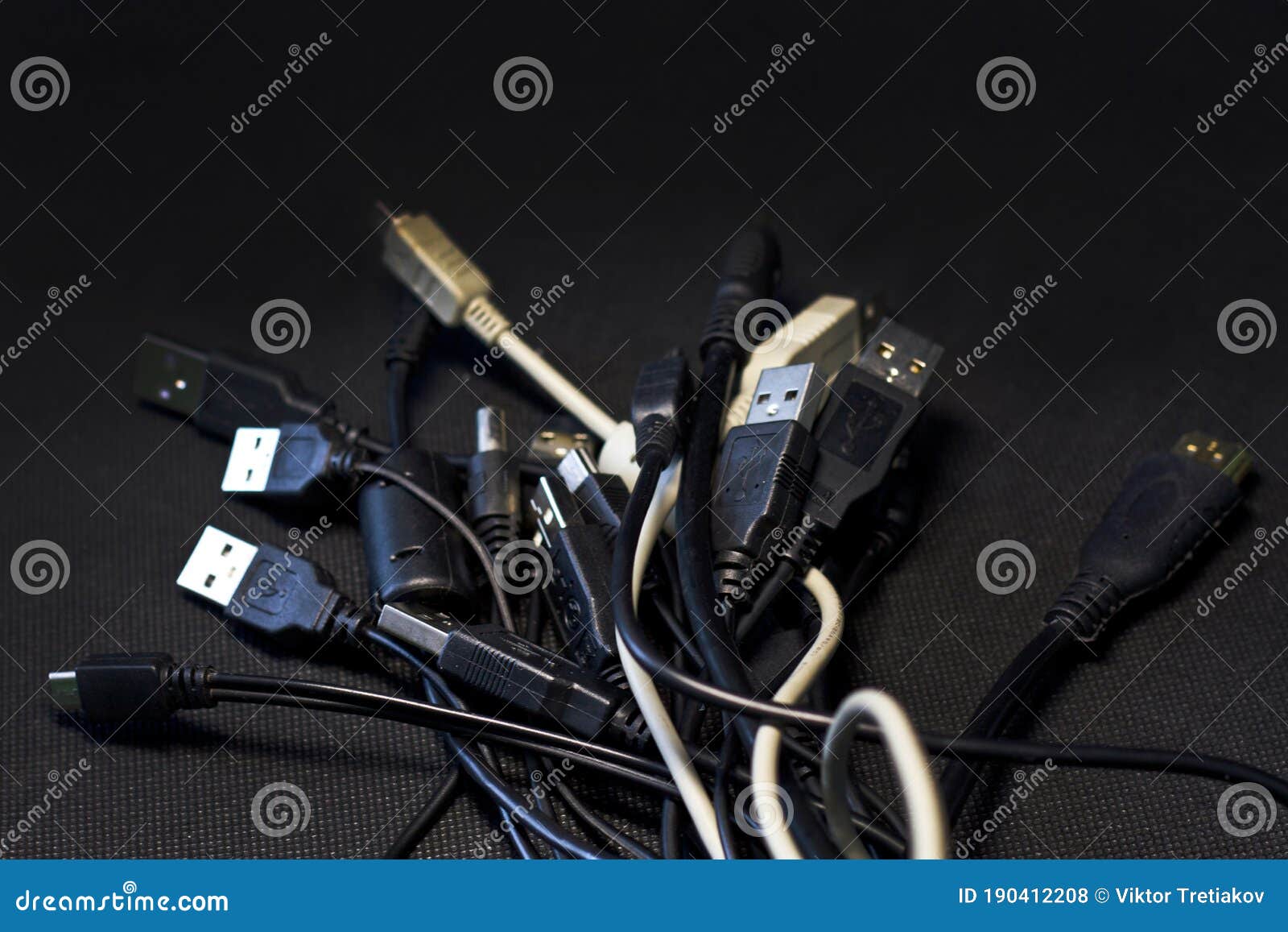 Old USB Plug Cable Isolated on Black Background Stock Photo - Image of ...