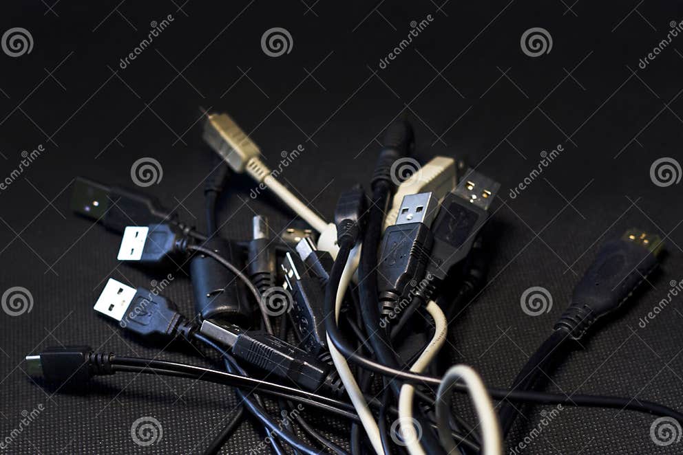 Old USB Plug Cable Isolated on Black Background Stock Photo - Image of ...