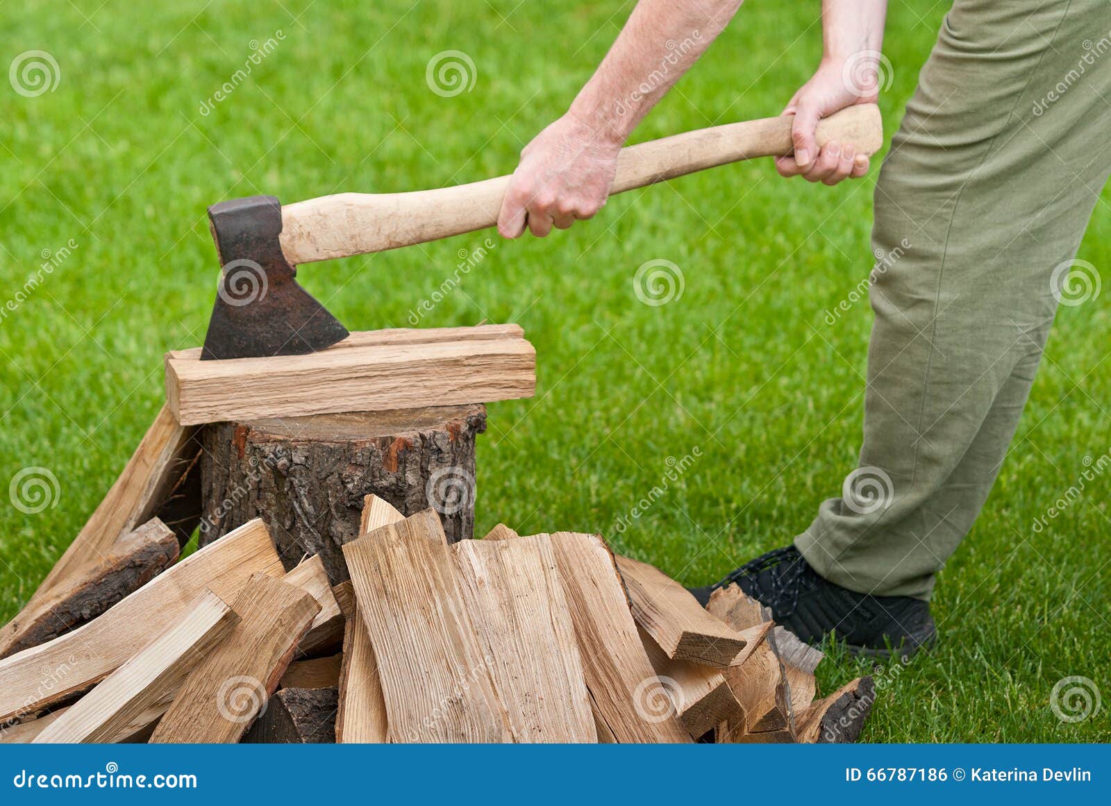 Old used ax with a log stock photo. Image of steel, worker - 66787186