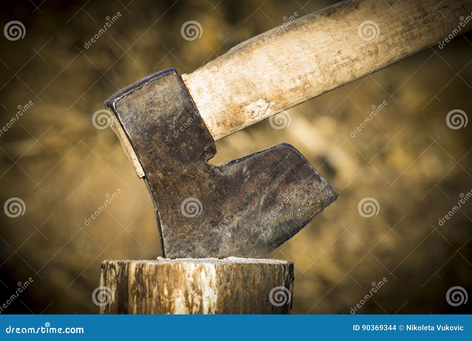 Old used axe in wood stock photo. Image of felling, trees - 90369344