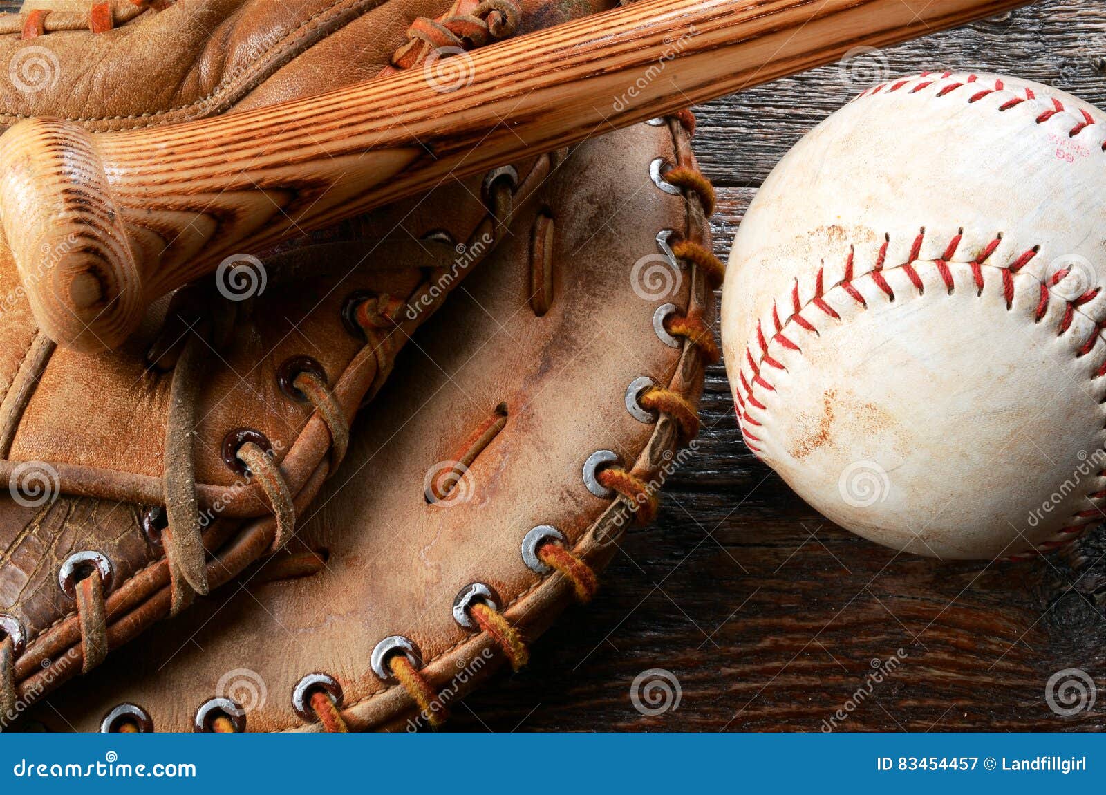 Old Used Baseball Equipment Stock Image - Image of leather, stitches ...