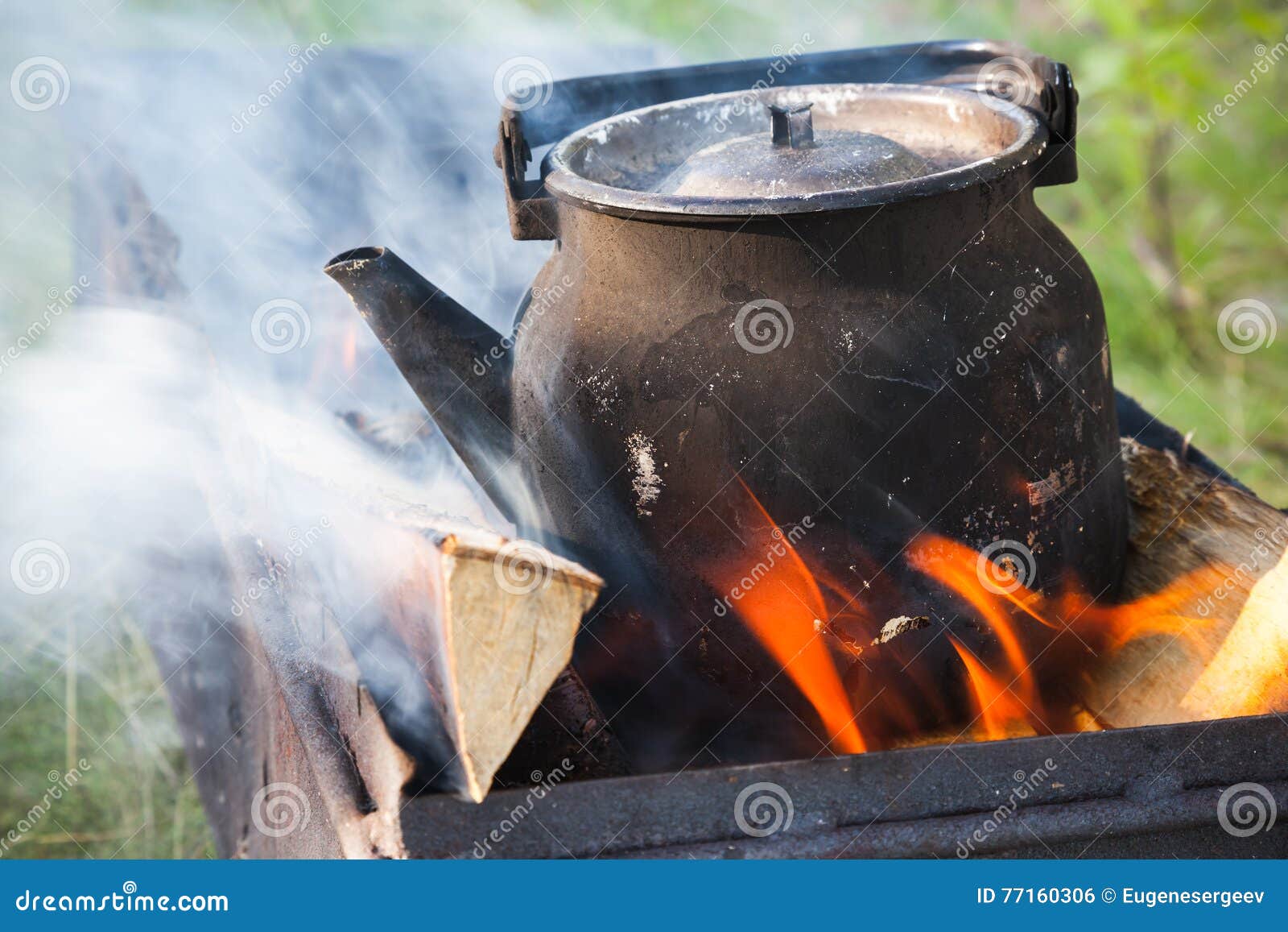 Old Used Black Boiling Teapot on Fire Stock Photo - Image of boil ...
