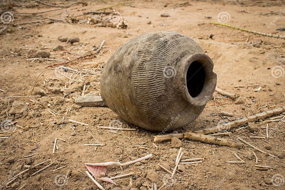 Old Used and Broken Clay Pot on the Ground Stock Photo - Image of ...