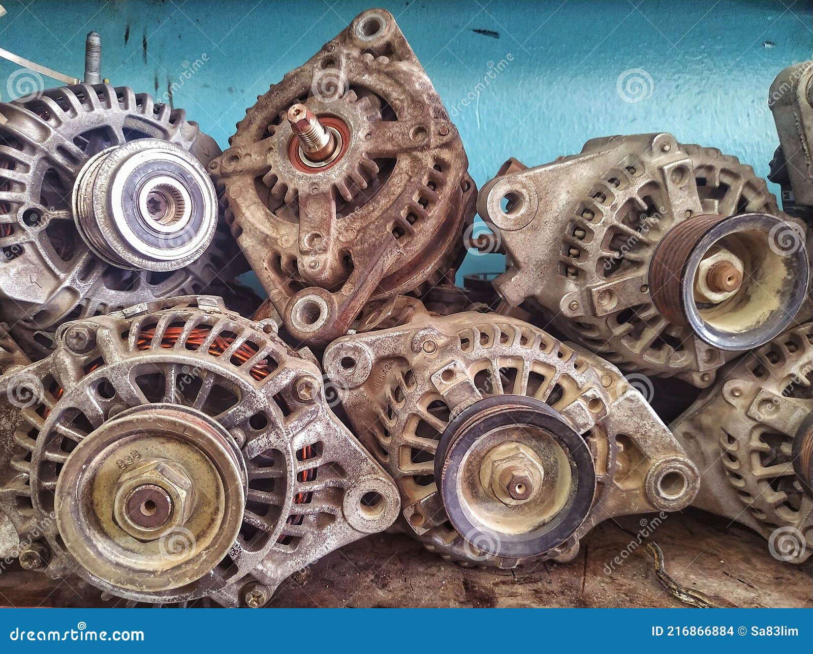 Old Used Car Dynamo Charger in a Garage Stock Photo - Image of garage ...