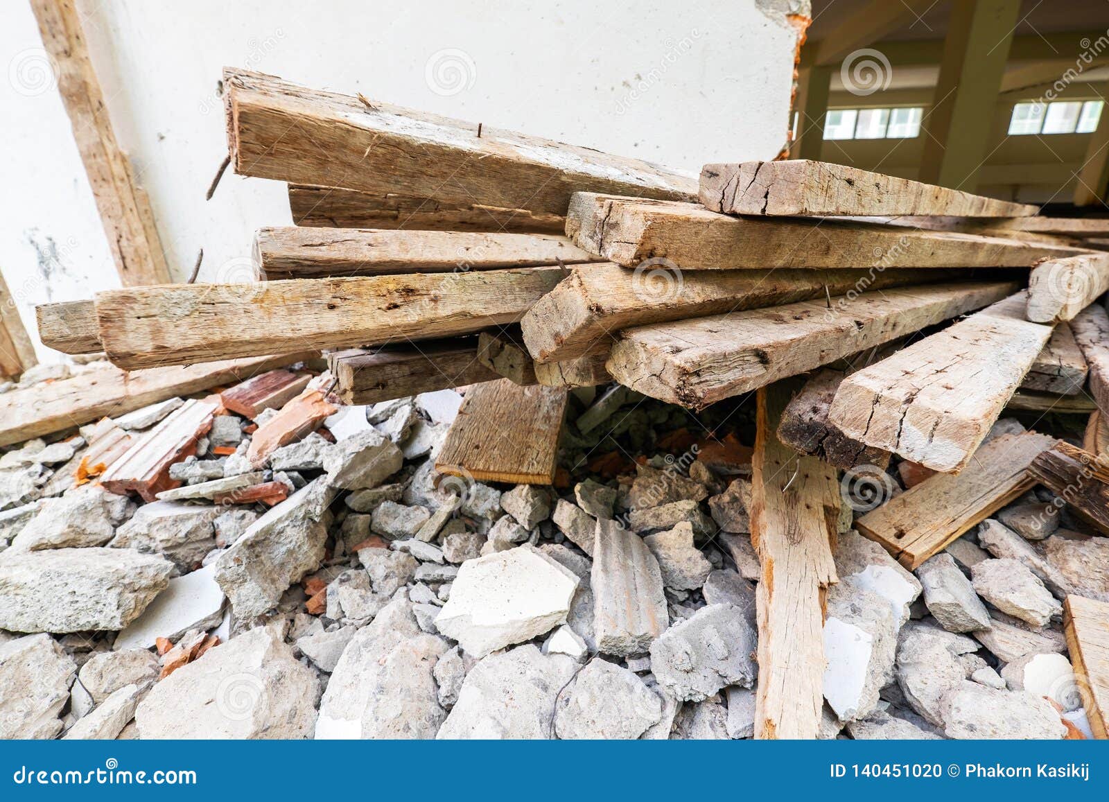 Old and Used Construction Wood in the New Building Construction Work ...