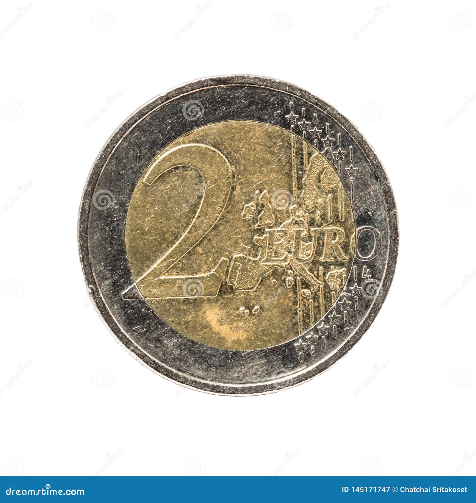Old and used 2 Euro coin stock image. Image of european - 145171747